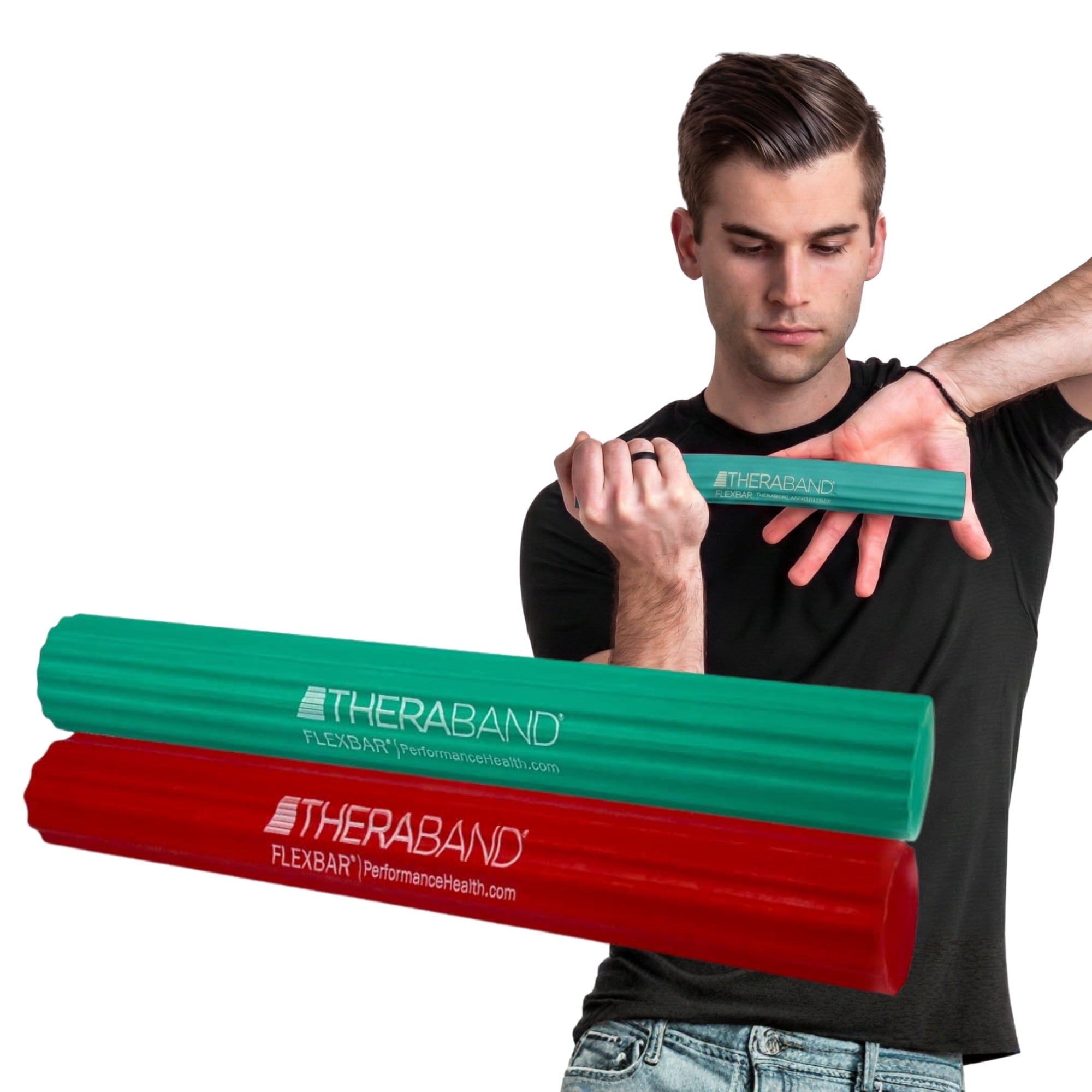 THERABAND FlexBar, 2 Pack, Red, Green, Therapy Twist Bar, Hand & Wrist ...