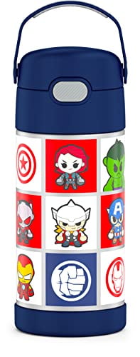 THERMOS FUNTAINER 12 Ounce Stainless Steel Vacuum Insulated Kids Straw Bottle, Avengers ...