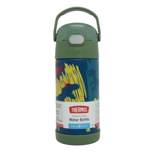 THERMOS FUNTAINER 12 Ounce Stainless Steel Vacuum Insulated Kids Straw Bottle, Dinosaurs ...