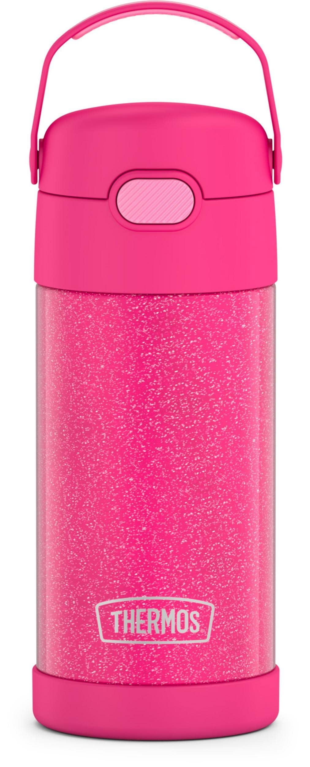 THERMOS FUNTAINER 12 Ounce Stainless Steel Vacuum Insulated Kids Straw Bottle, Pink Glitter ...