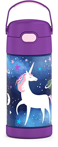 THERMOS FUNTAINER 12 Ounce Stainless Steel Vacuum Insulated Kids Straw Bottle, Space Unicorn ...