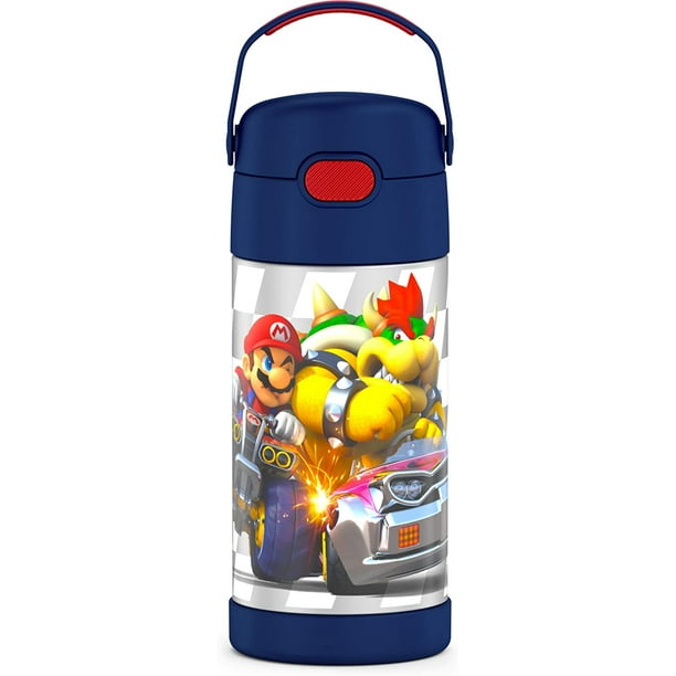 THERMOS FUNTAINER 12 Ounce Stainless Steel Vacuum Insulated Kids Straw Bottle, Super Mario ...