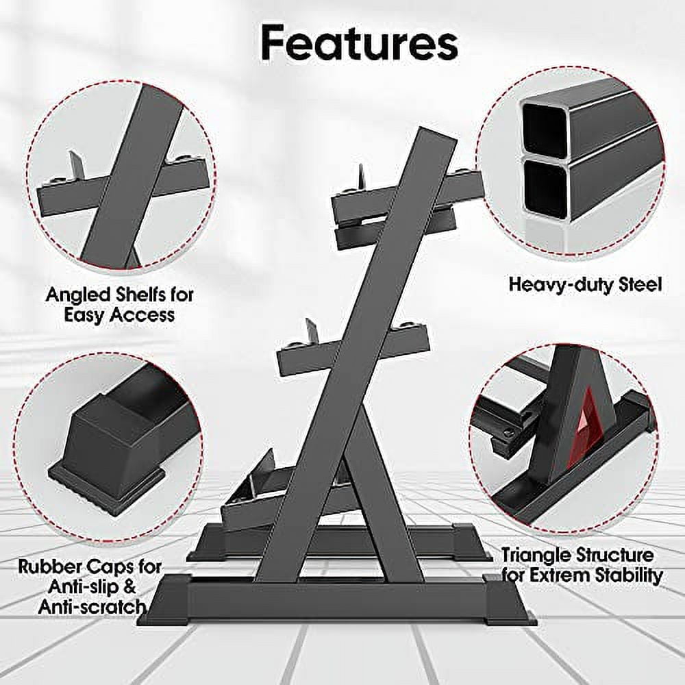THERUN 1100lbs Adjustable 3 Tier Dumbbell Rack Stand, Hex dumbbells ...