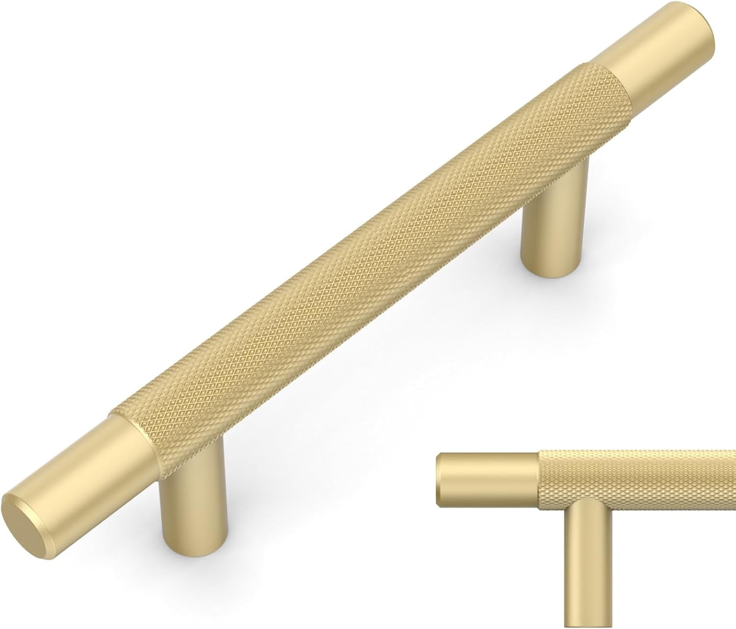 THESG-10 Pack Brushed Gold Knurled Cabinet Pulls 3 Inch Hole Centers ...