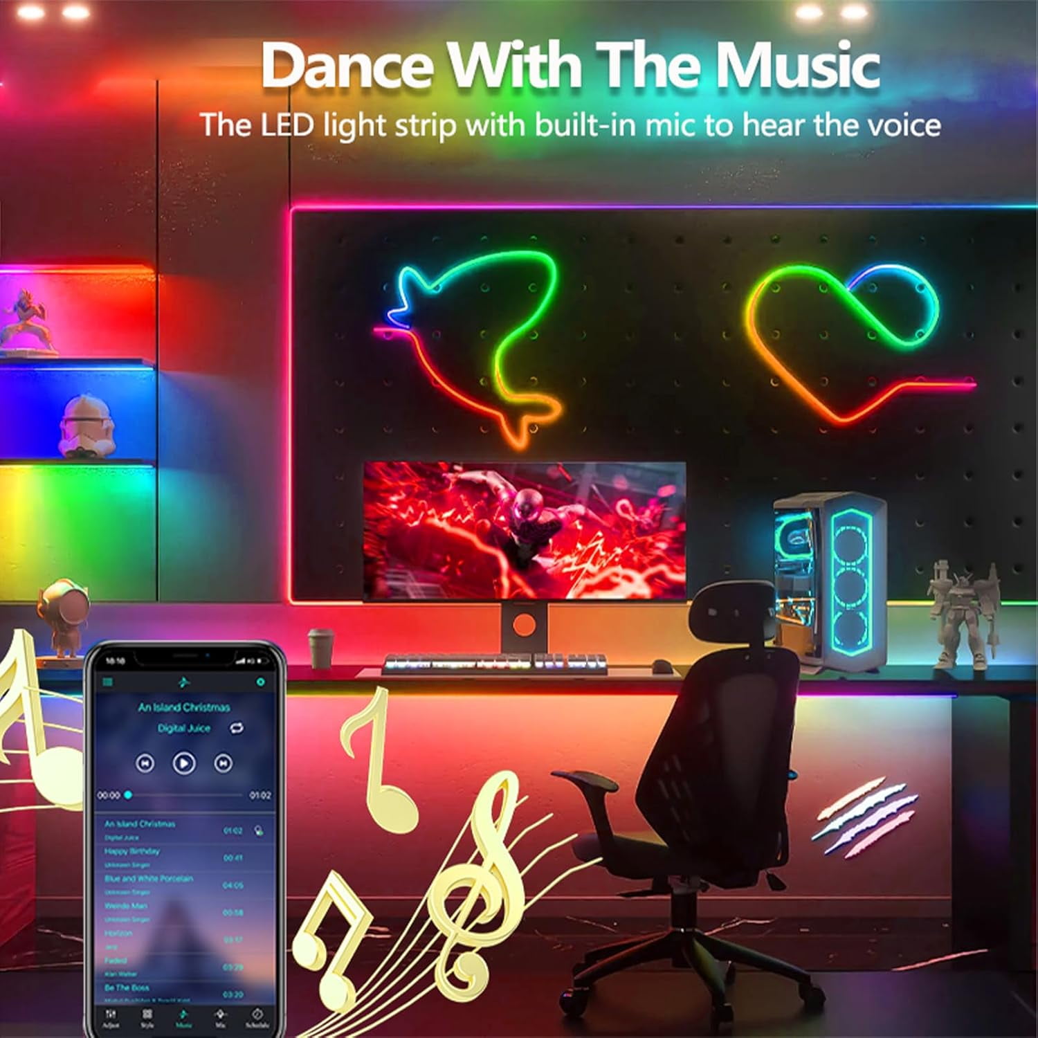 THESG-10FT Neon Rope Lights,RGB+IC Flexible Led Rope Lights Control ...