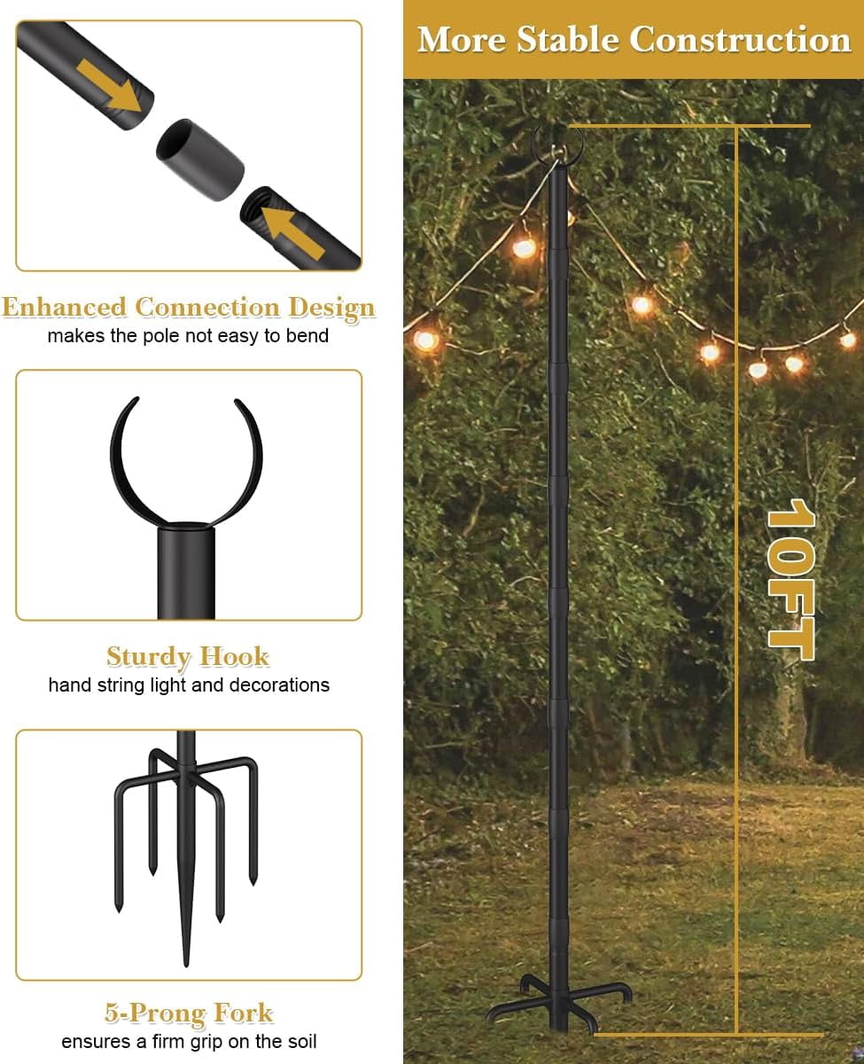 THESG-10Ft String Light Poles for Grass & Soil, Outdoor Light Stand ...