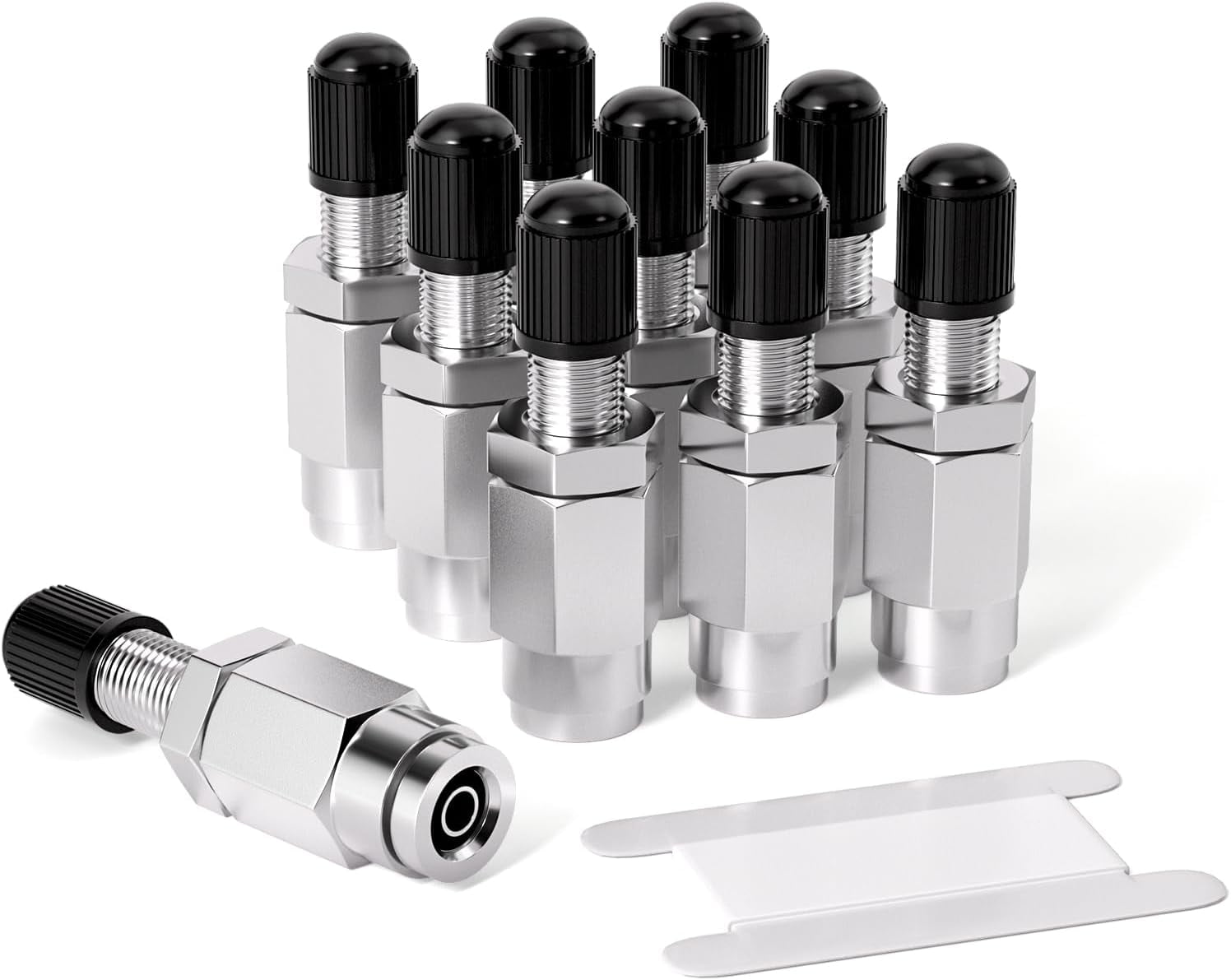 THESG-10PCS 1/4""OD Nickel Plated Brass Air Inflation Schrader Valve with Push Connection, 1/4 ...