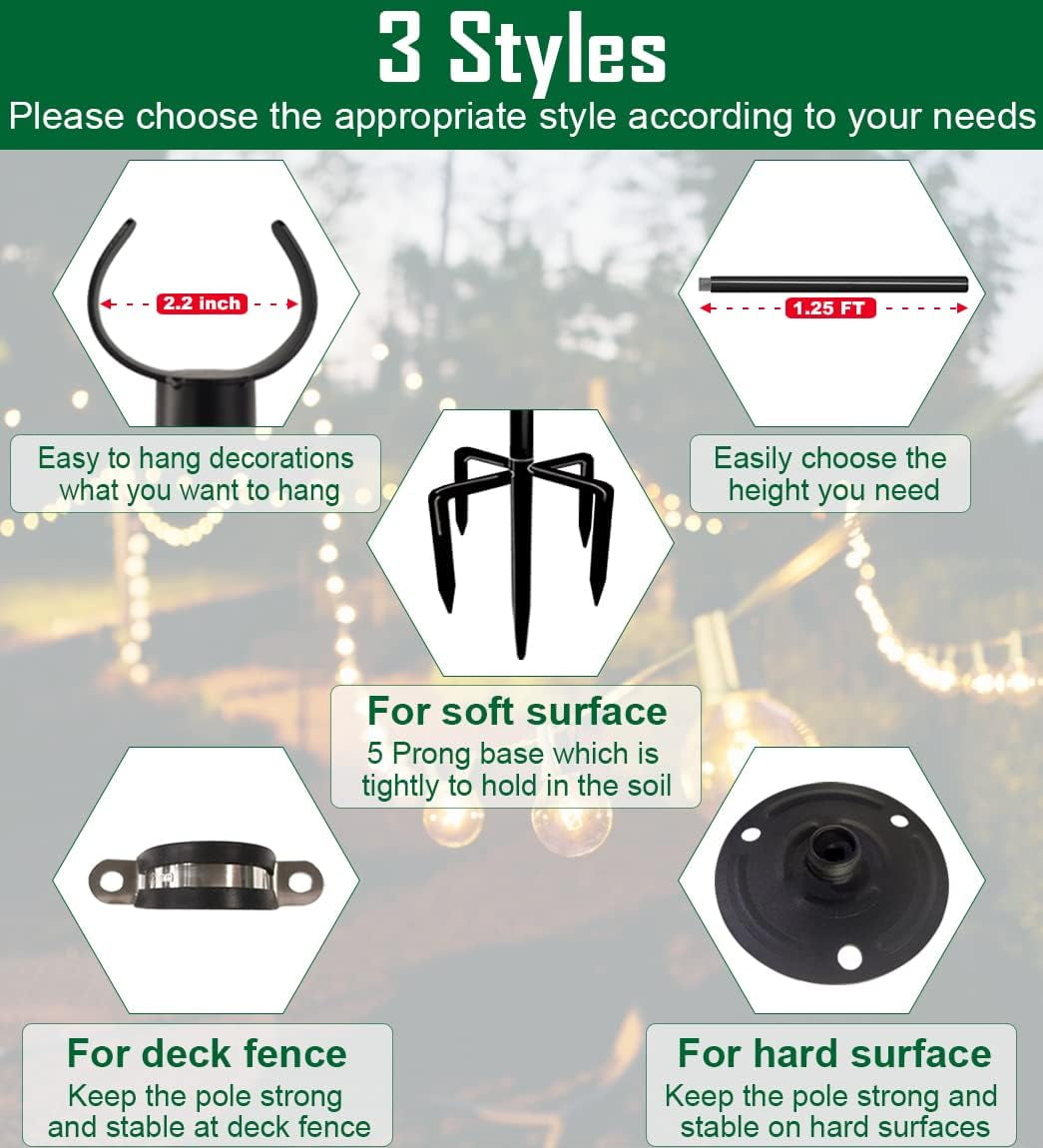 THESG-10ft String Light Pole for Hard Surfaces, Light Pole for Outdoor ...