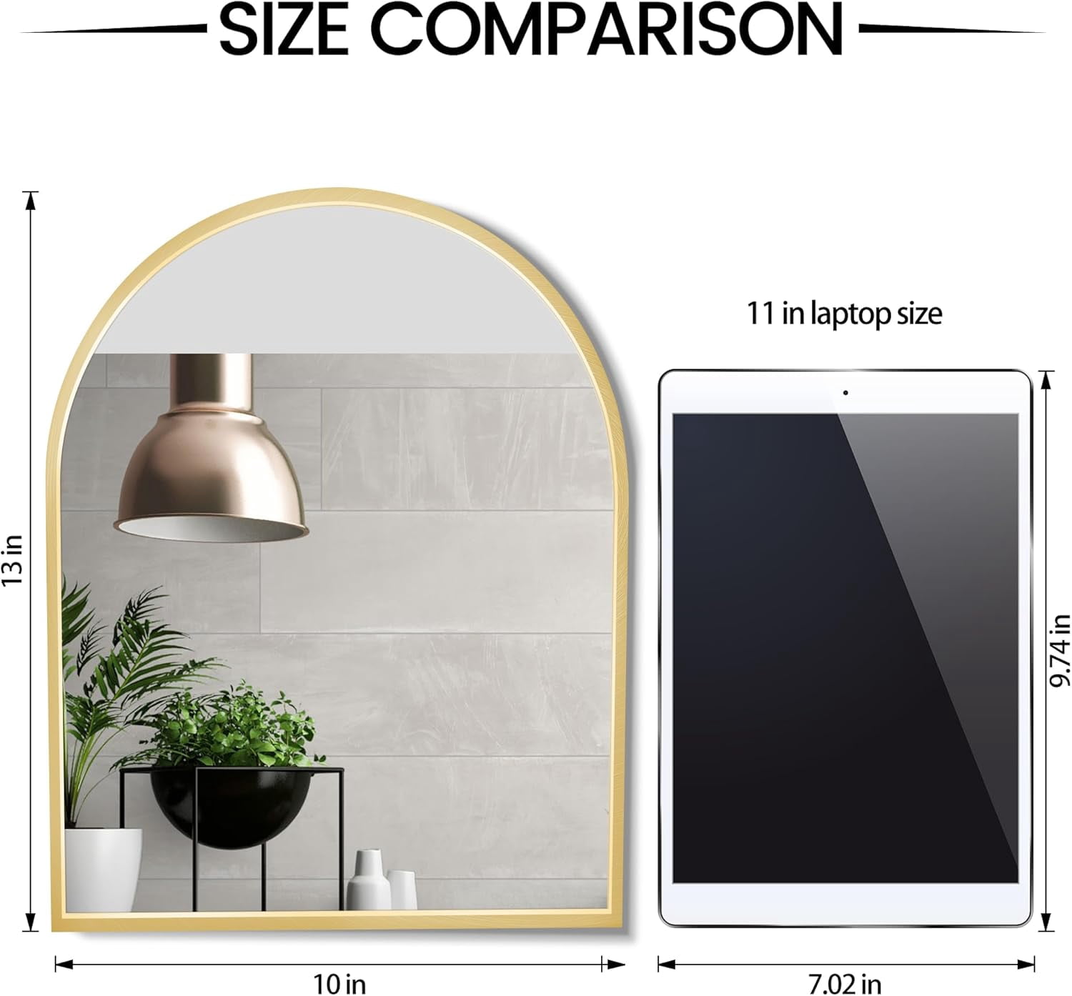 THESG-10x13 inch Gold Small Arched Wall Mirror Space-Saving Design for ...