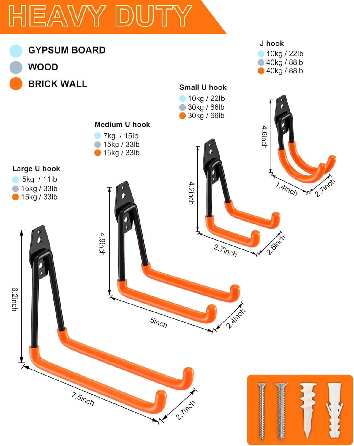 THESG-12 Pack Heavy Duty Garage Hooks with Extension Cord Straps ...