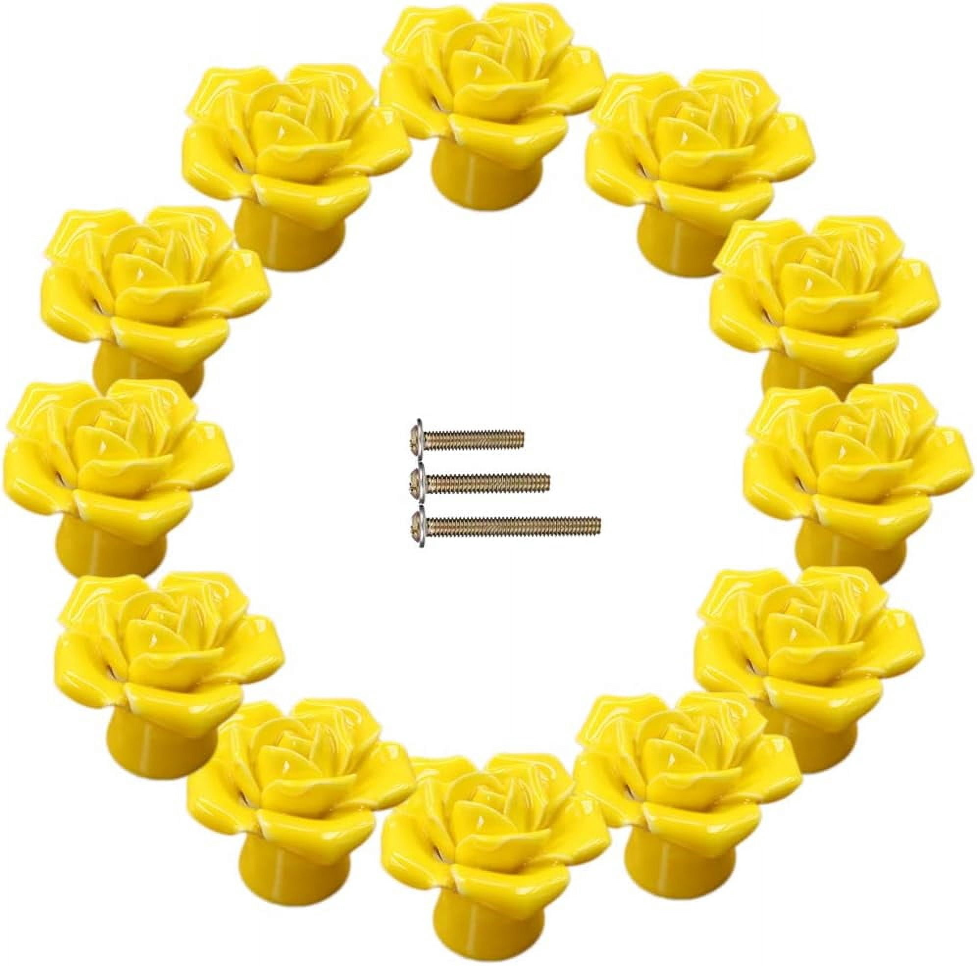 THESG-12-Pack Yellow Rose Ceramic Knobs, Rose Flower Ceramic Vintage ...