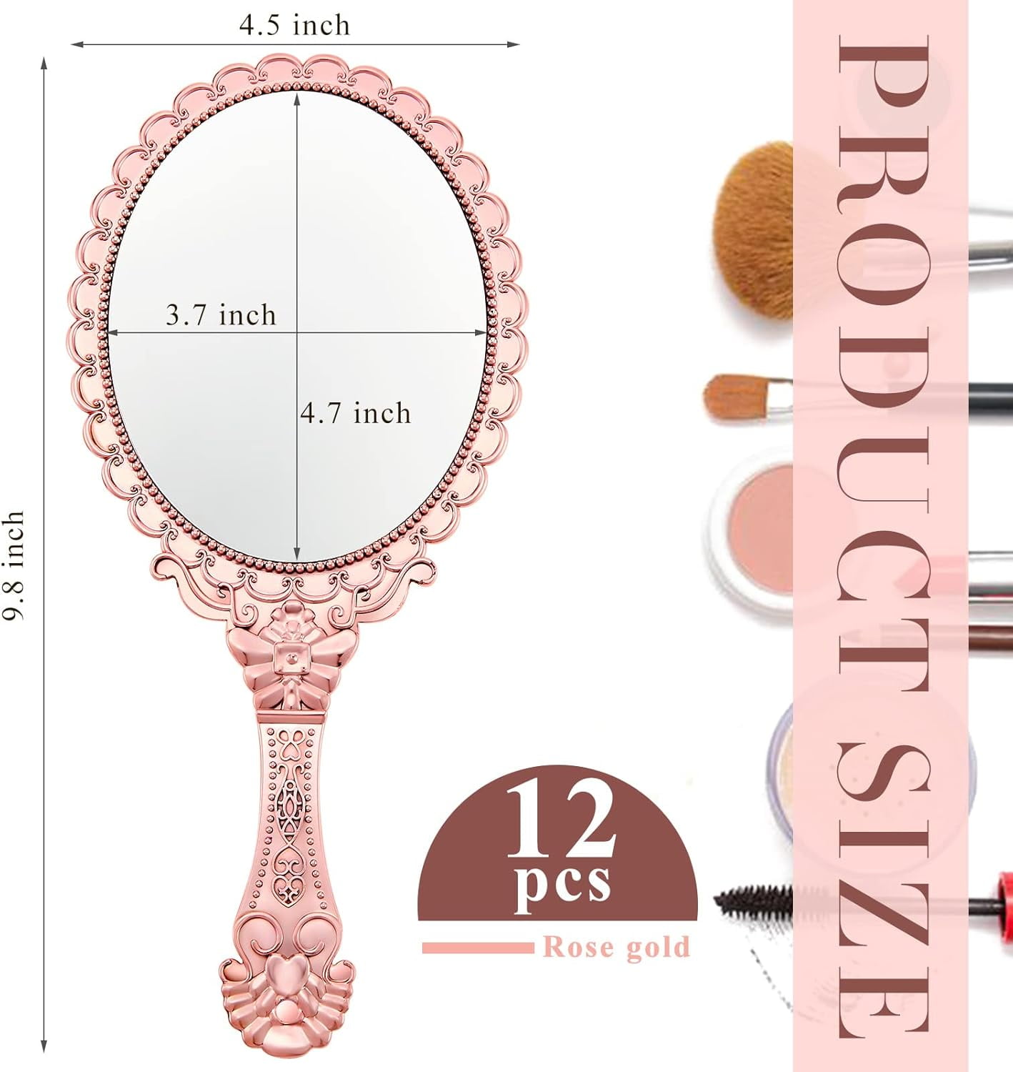 THESG-12 Pcs Vintage Handheld Mirror, 9.8" L x 4.5" W Small Rose Gold ...