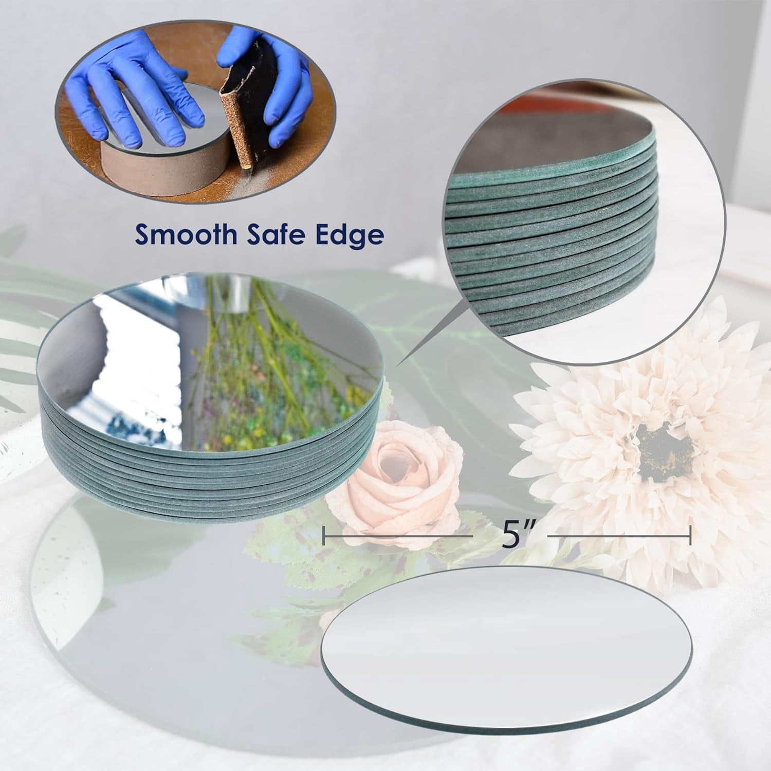 THESG-, 12 pcs 5" Round Glass Mirror, Craft Mirror Cricle Tiles for ...