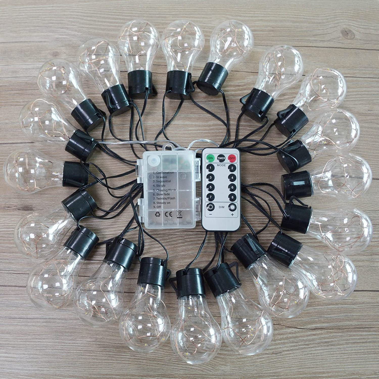 THESG-14ft Battery Operated 20 Hanging Bulb 100 LED String Lights ...