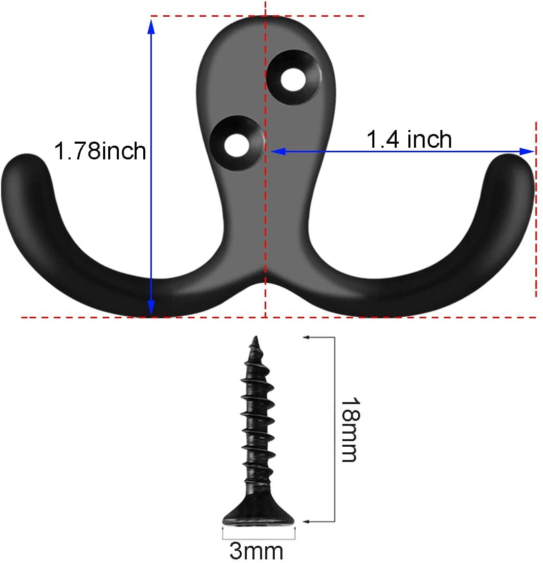THESG-16 Pack Heavy Duty Double Prong Coat Hooks Wall Mounted with 32 ...