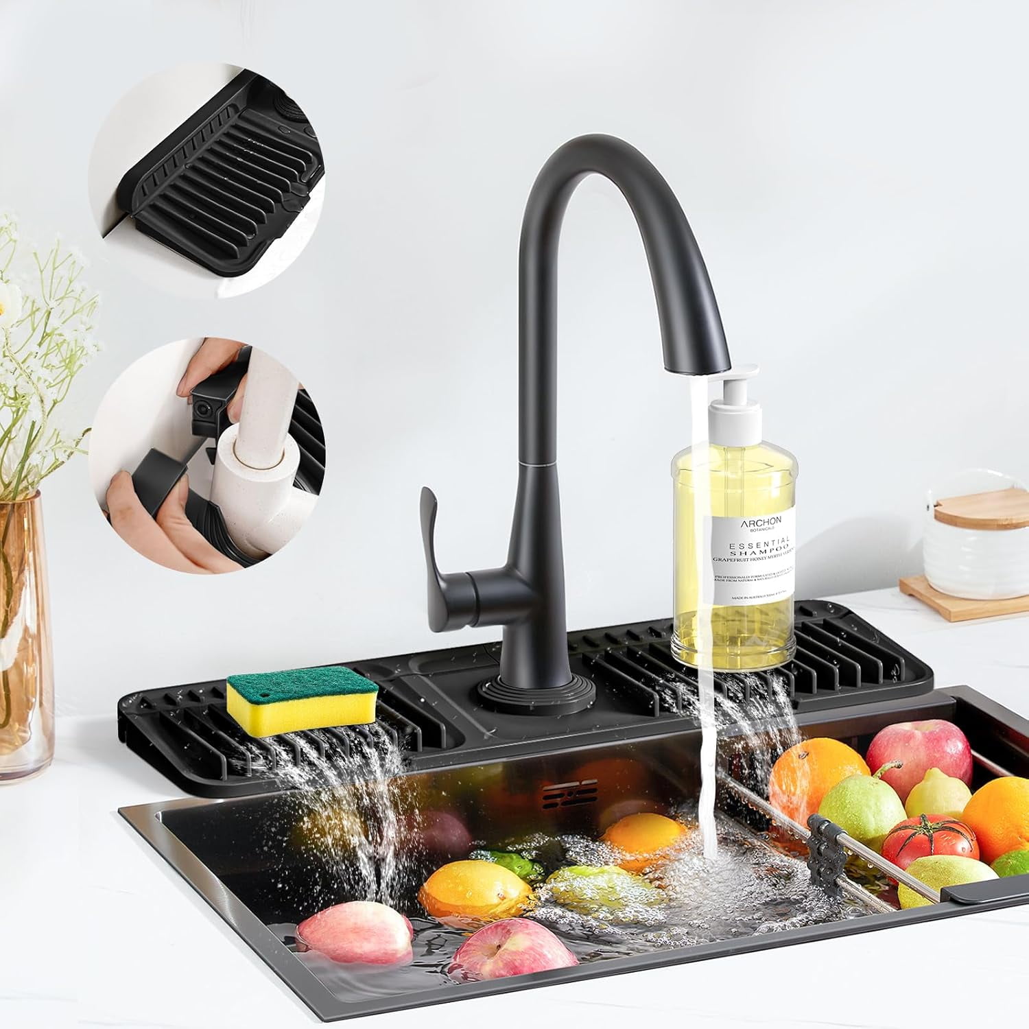 THESG-17.7 inch Faucet Mat for Kitchen Sink Splash Guard, 7° Slope ...