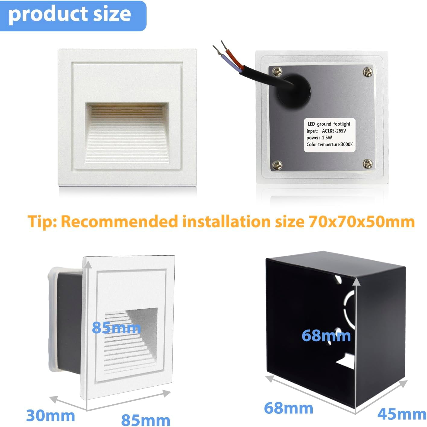 THESG-1pcs/3W LED Recessed Stair Lights,Warm White,Indoor Step Light ...