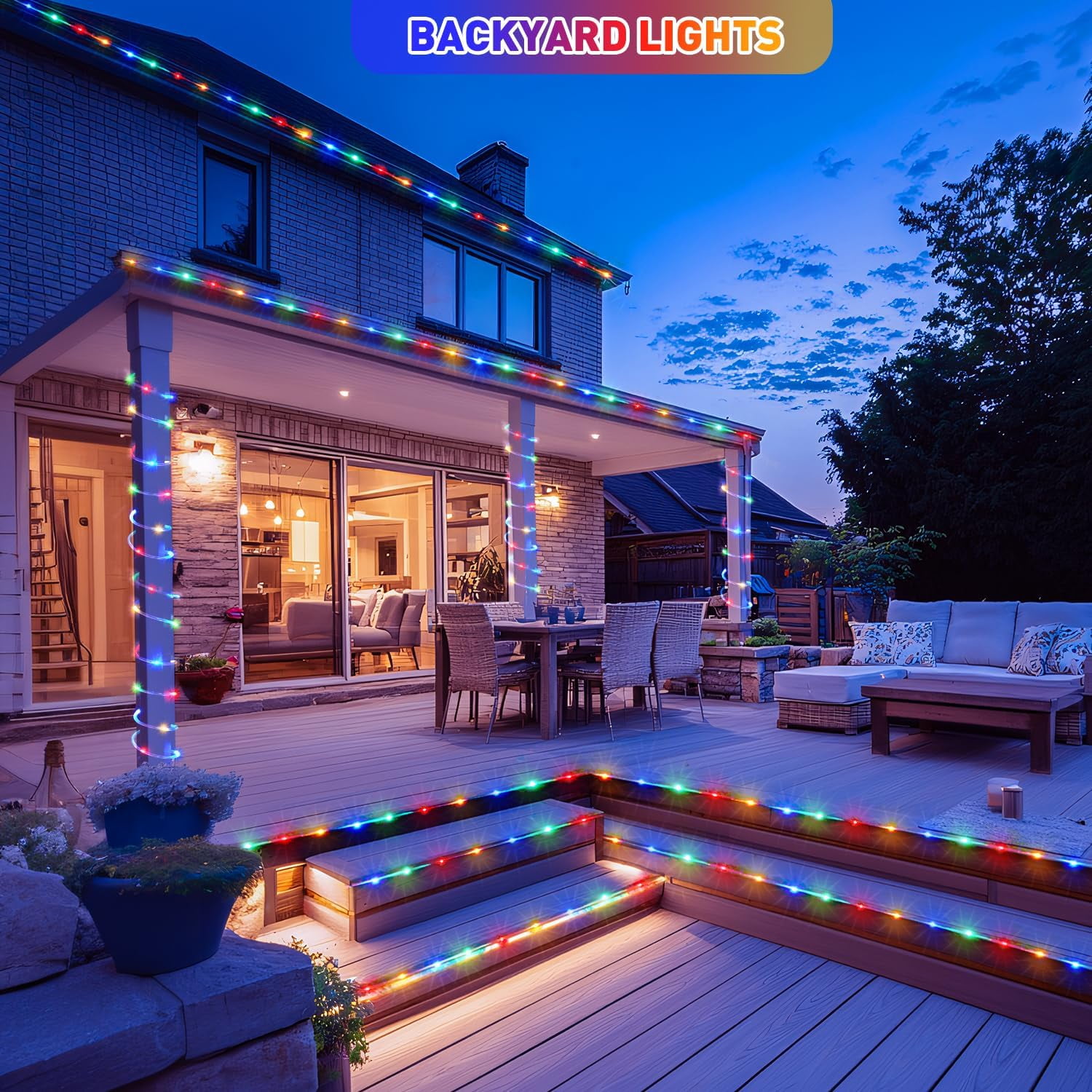 THESG-2 Pack 100 LED Solar Rope Lights, IP 65 Solar Rope Lights Outdoor ...