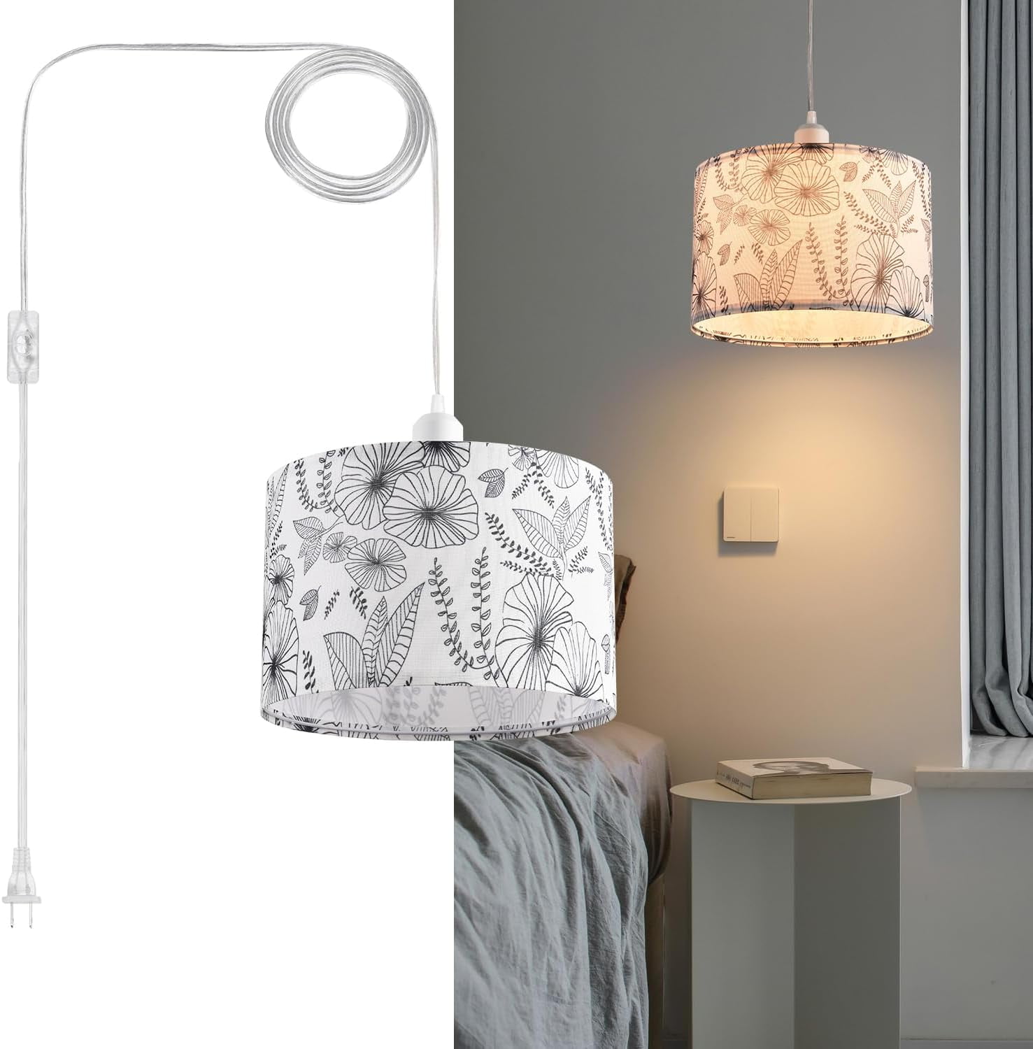 THESG-2 Pack Plug in Pendant Light, Hanging Light with 15Ft Clear Cord ...