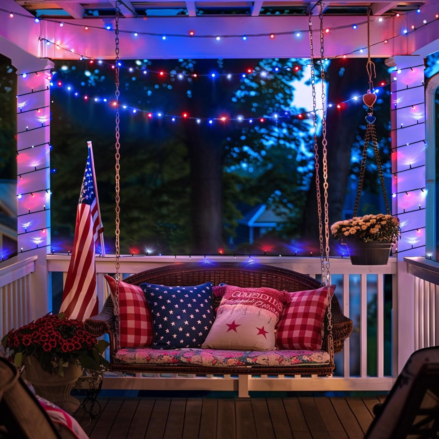 THESG-2 Pack Red White and Blue Solar Lights, 200LED 75.5ft Patriot ...