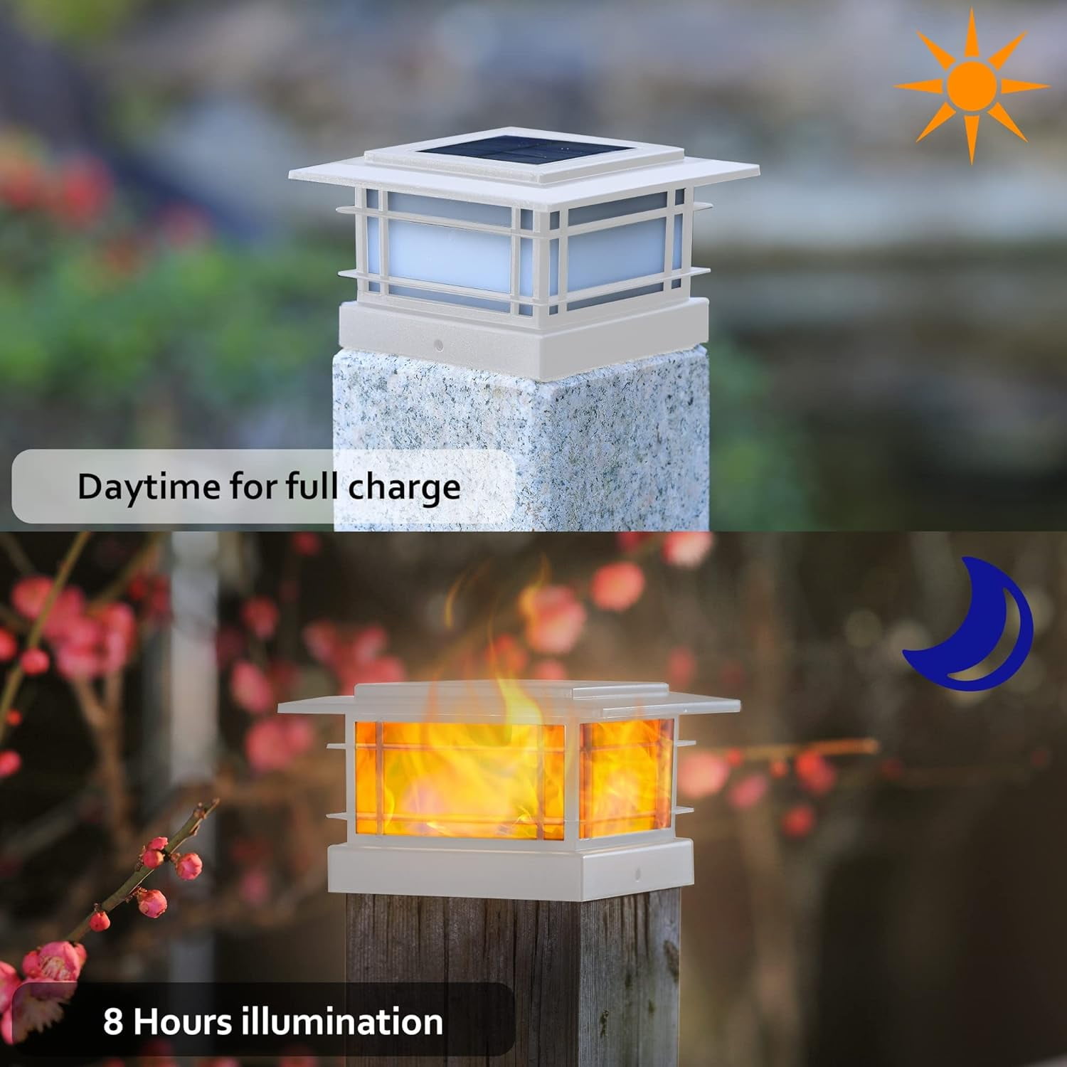 THESG-2 Pack Solar Flame Post Lights Outdoor, Solar Powered Fence Post ...
