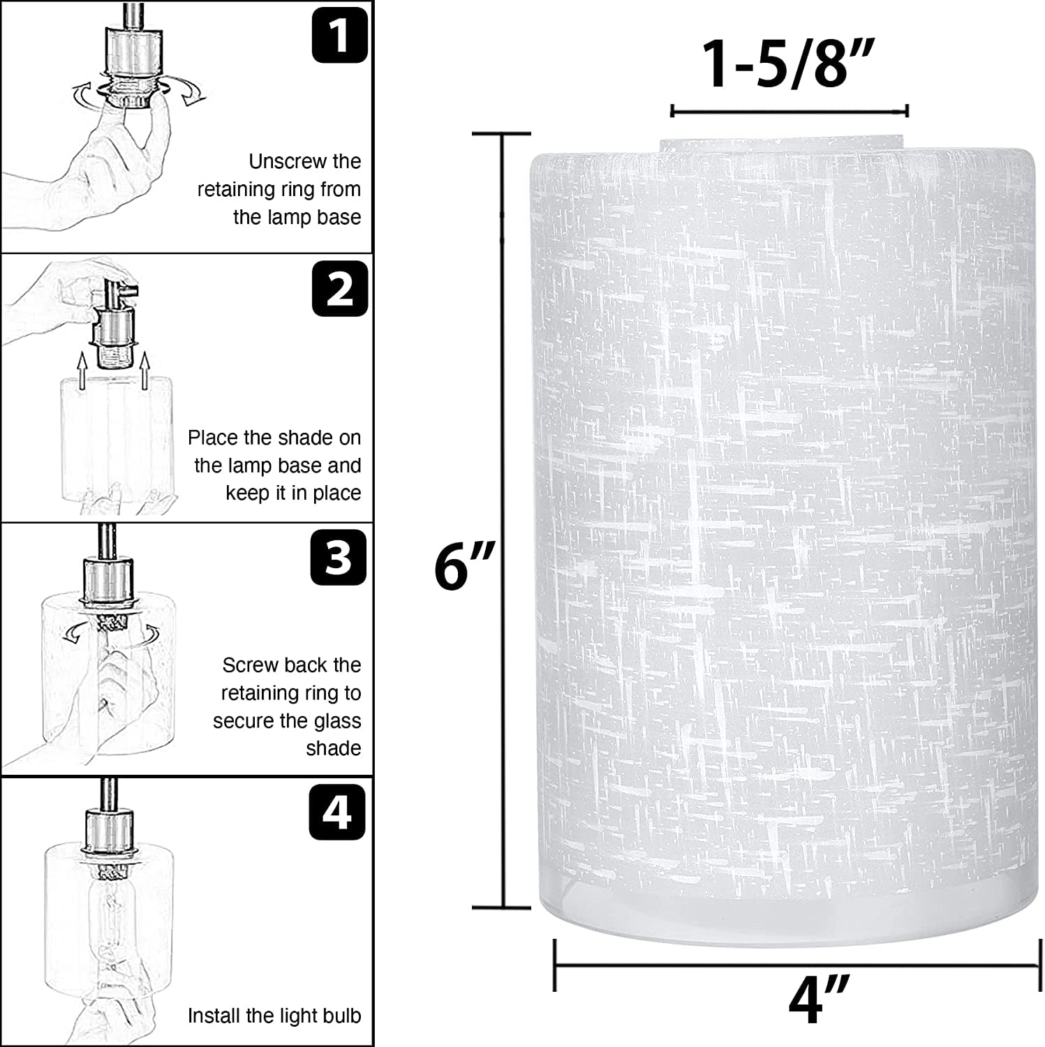 THESG-2 Pack White Linen Glass Lamp Shade for Light Fixture, 6" Tall ...