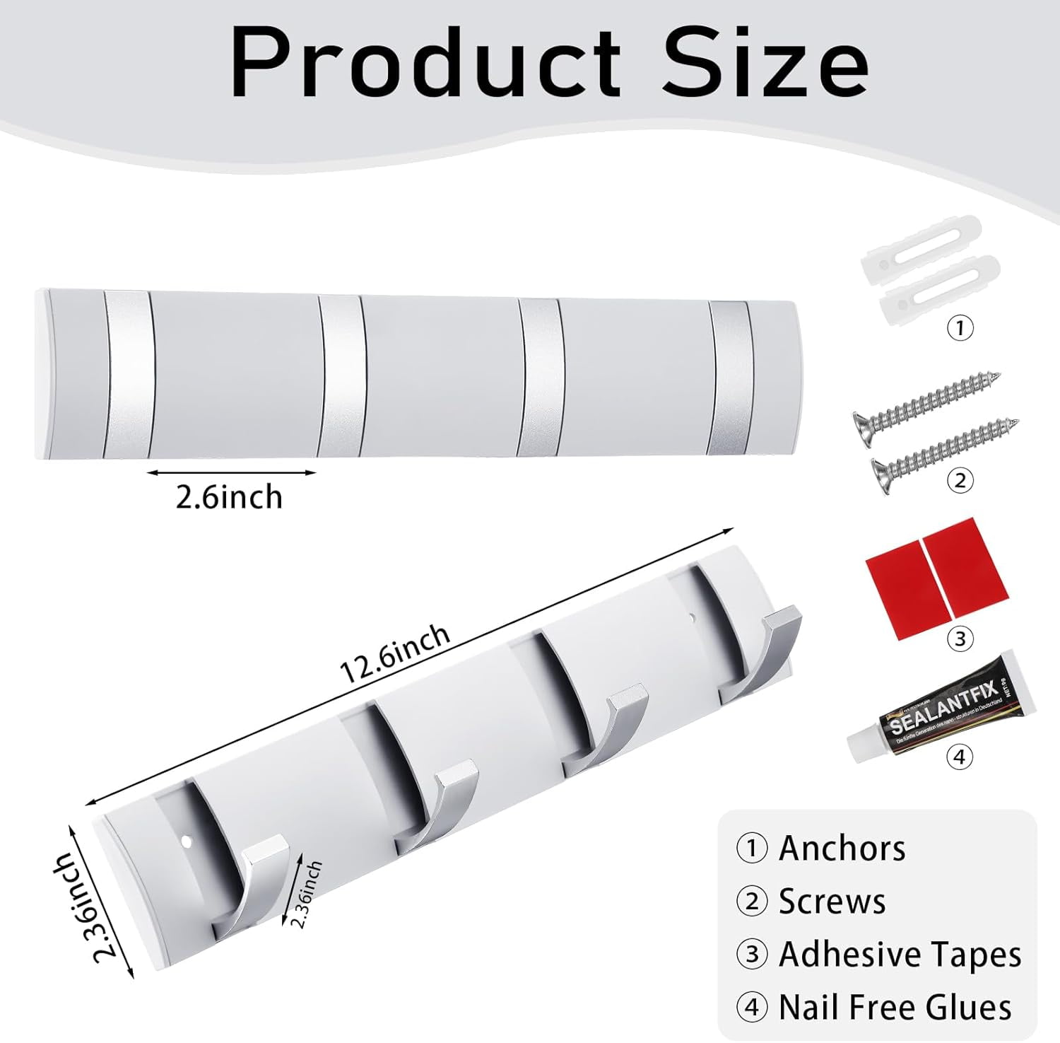 THESG-2 Pack White Wall Mounted Coat Rack Folding Aluminum Coat Rack ...