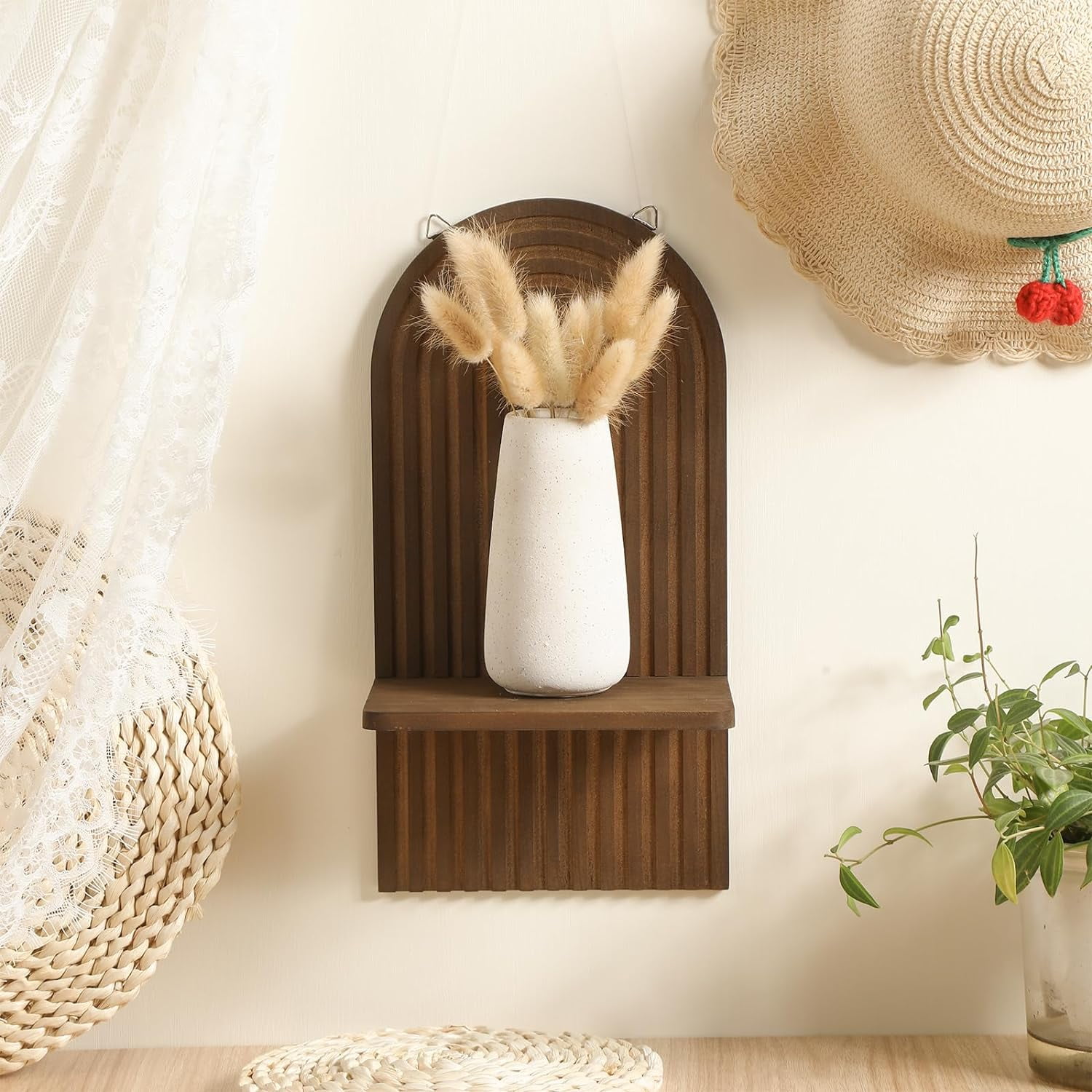 THESG-2 Pieces Hanging Shelves Boho Wall Decor Wooden Wall Mount Book ...