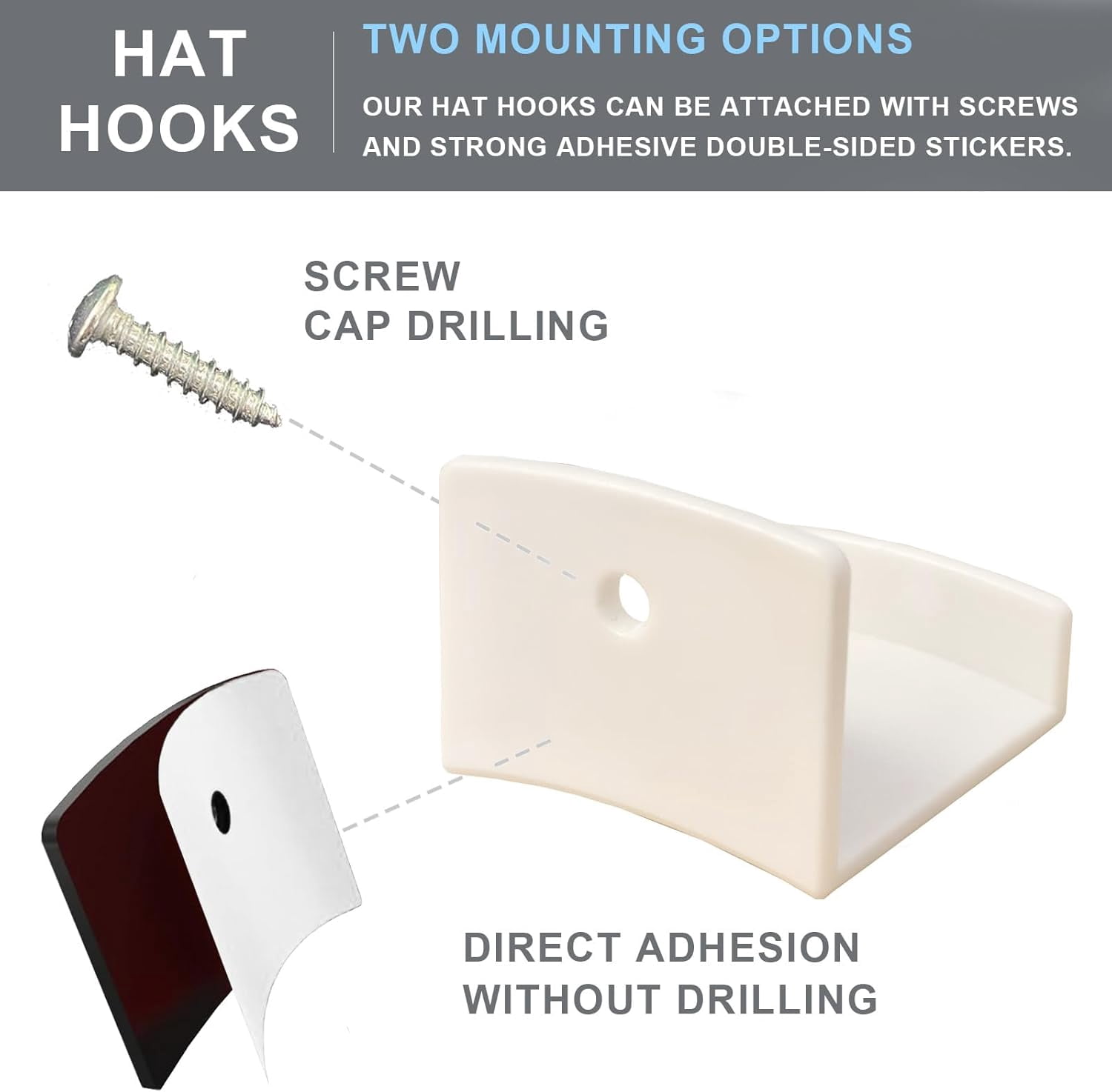 THESG-24 PCS Hat Hooks for Wall, Two Mounting Options, No Drilling or ...