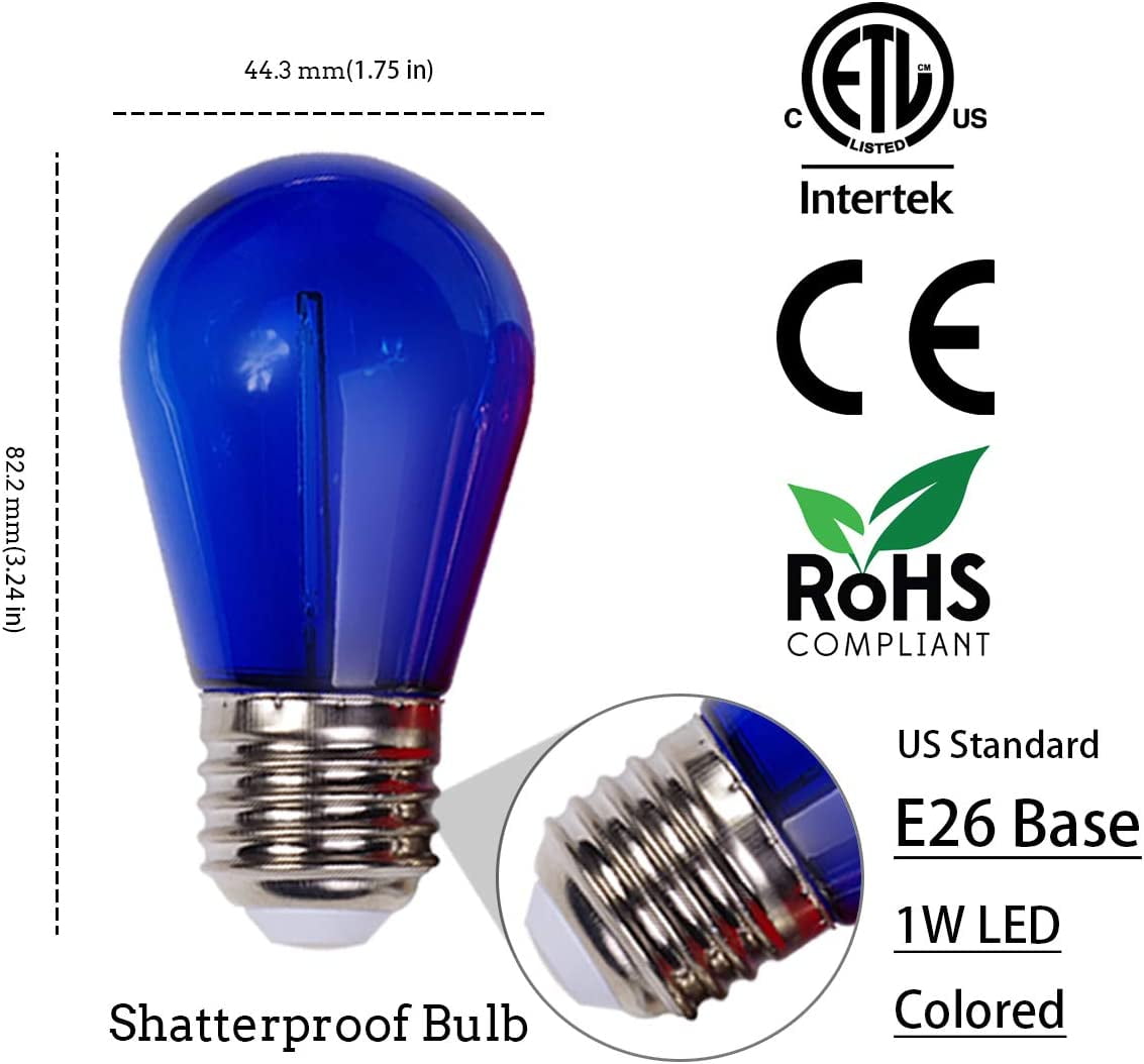 THESG-24-Pack S14 Colored LED String Light Bulbs Replacement, E26 Base ...