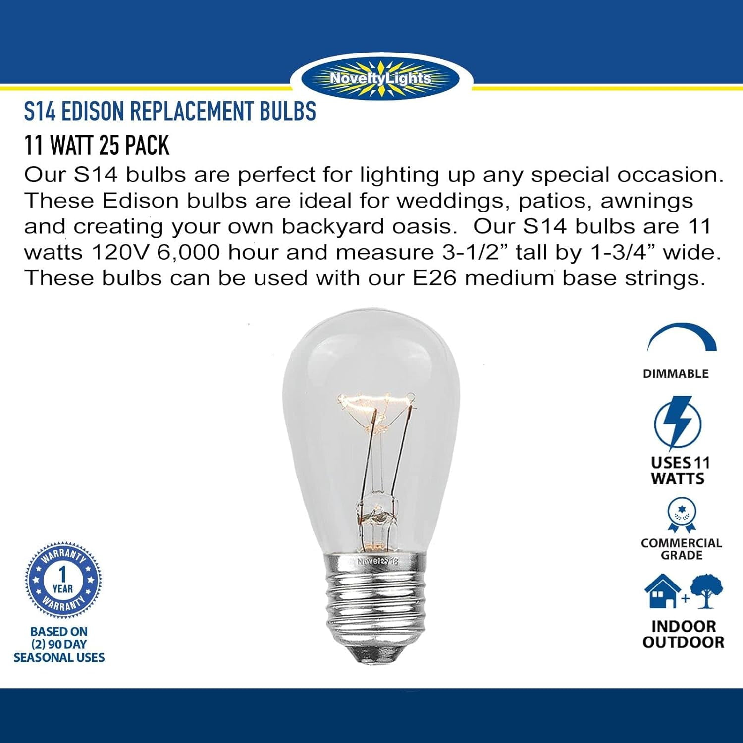 THESG-25 Pack S14 Outdoor Patio Edison Replacement Bulbs, E27 Medium ...