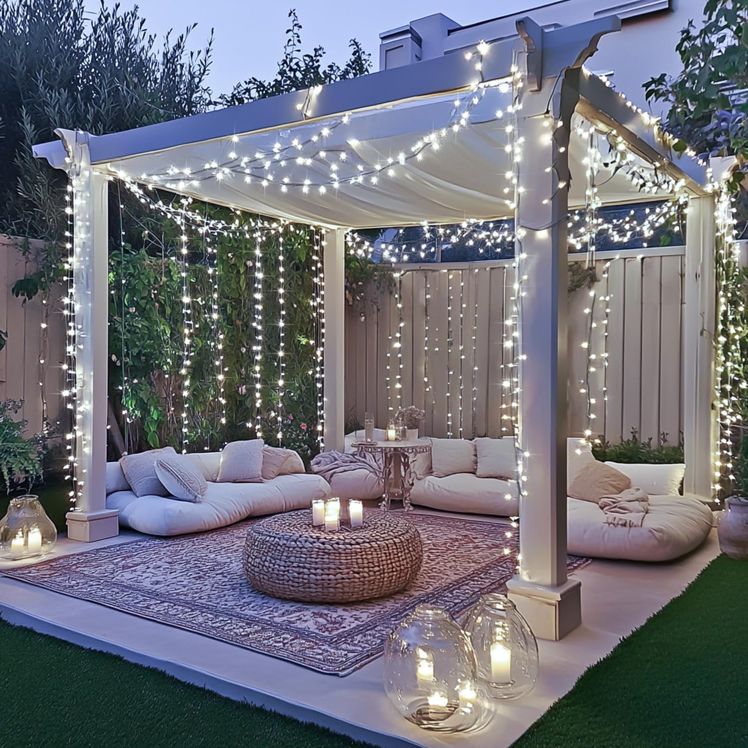 THESG-250 LED White String Lights Outdoor Waterproof, 91.5ft Extendable ...