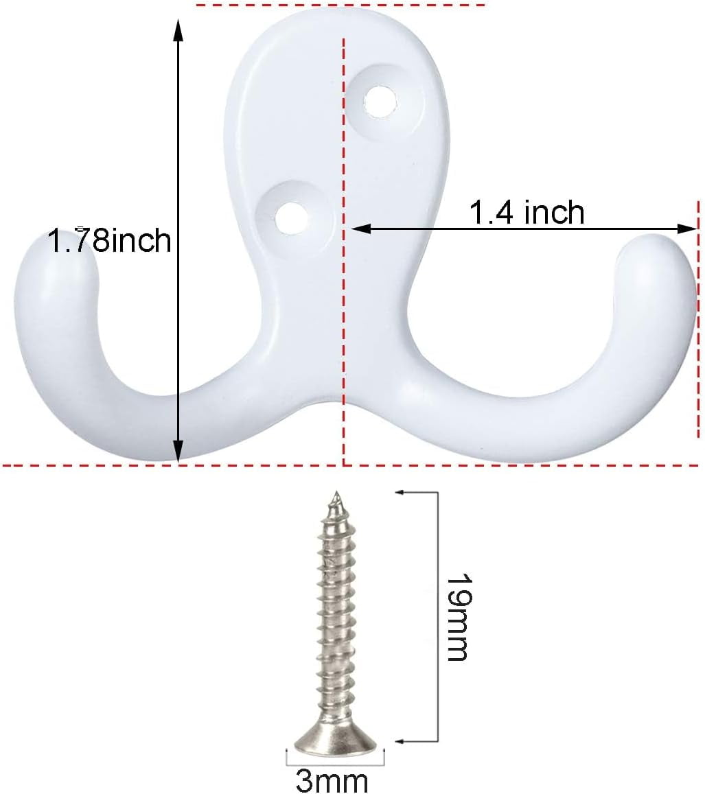 THESG-28 Pack Heavy Duty Double Prong Coat Hooks Wall Mounted with 56 ...