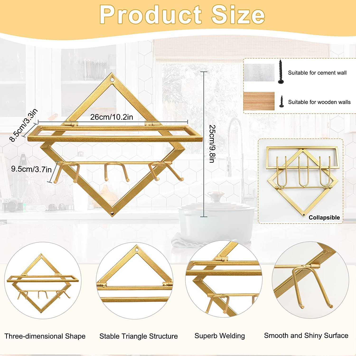 THESG-2Pcs Metal Wall Mounted Wine Holder Stemware Glass Rack, Upgrade ...