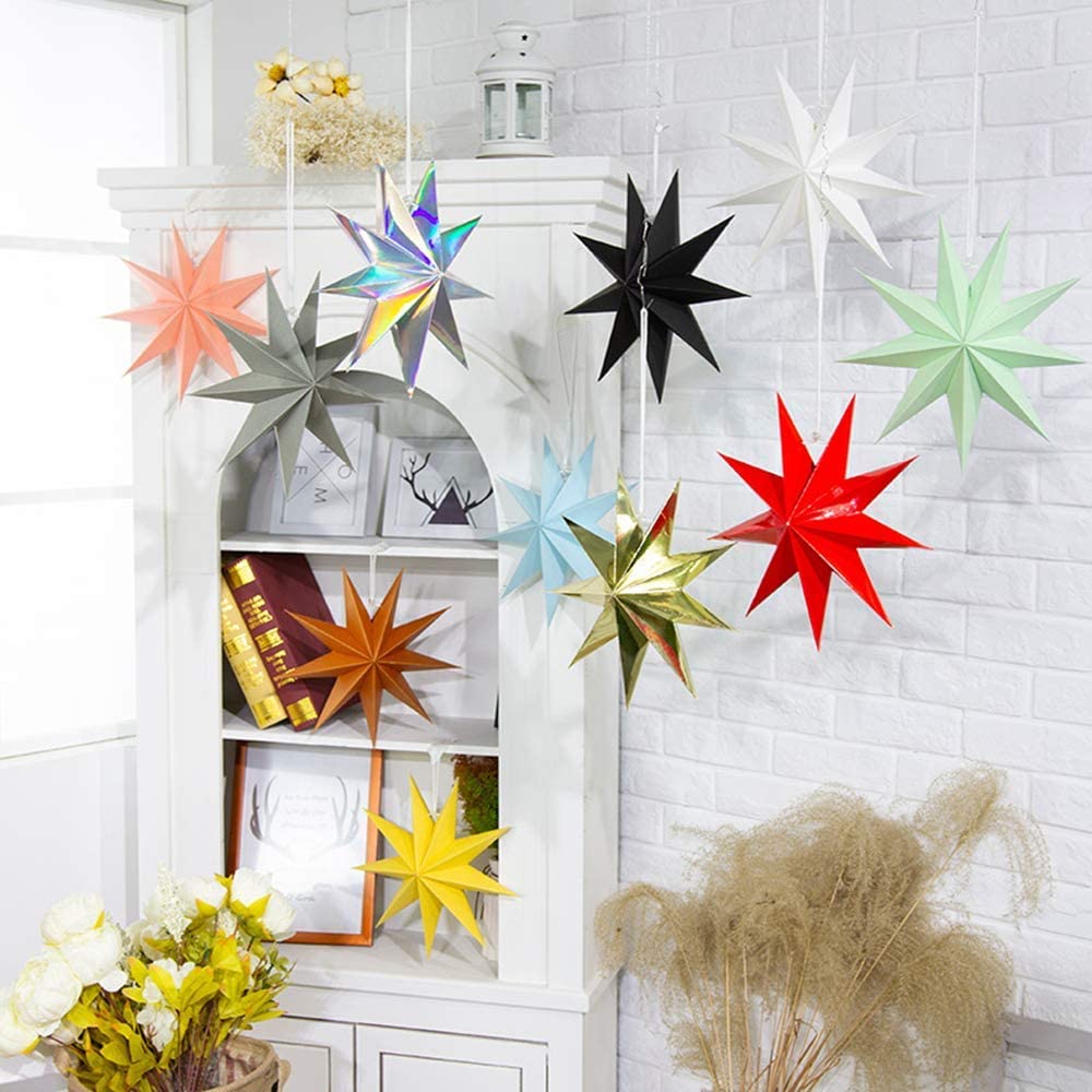 THESG-3 Pieces 3D 12" Large Paper Star Red Green Pink Hanging Paper ...