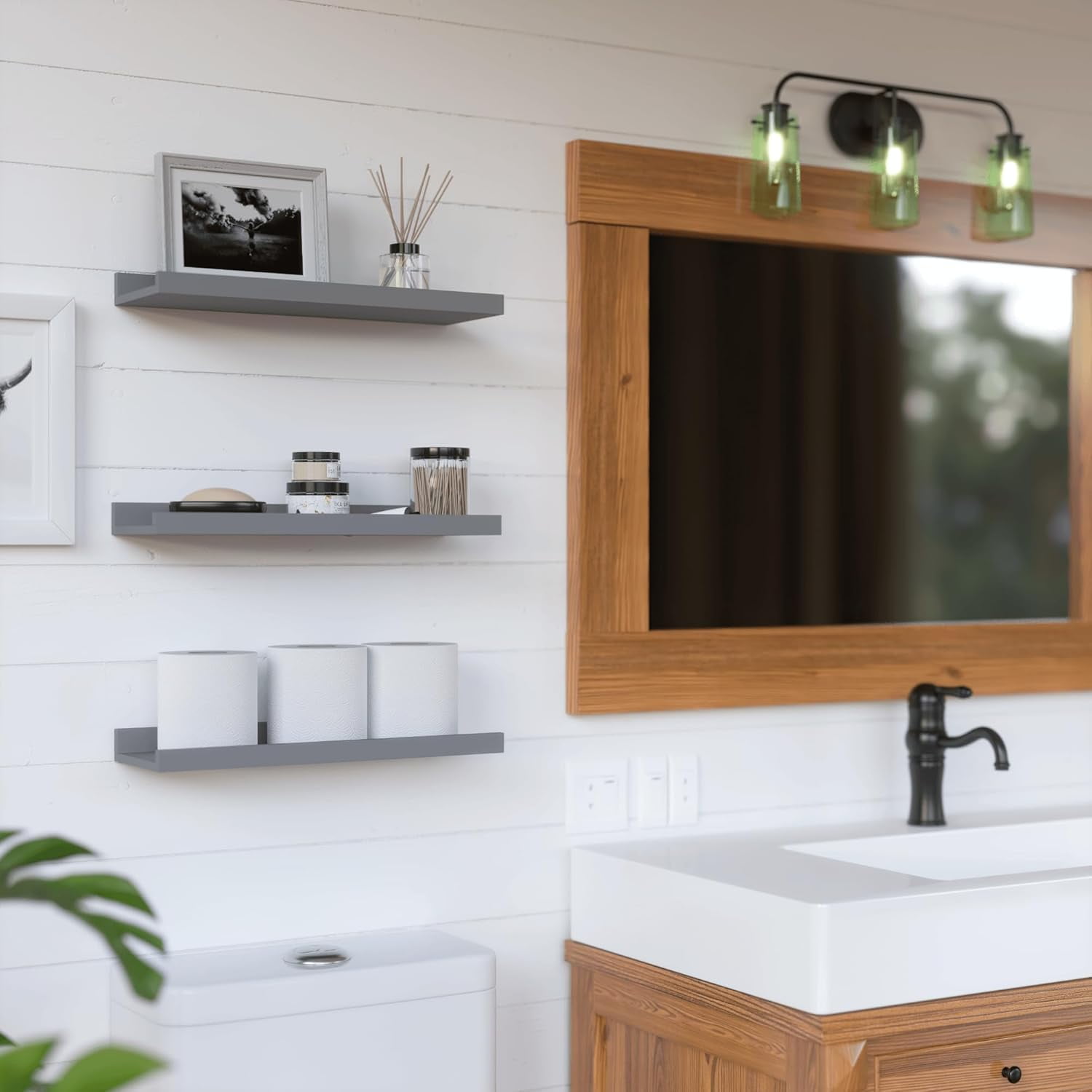 THESG-3 Set Floating Shelves for Wall, Black Wall Mounted Shelves with ...