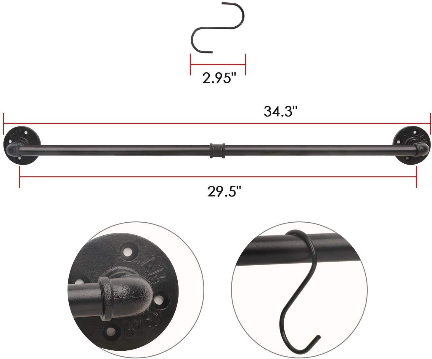 THESG-34.3 inch Industrial Pipe Pot Bar Rack with 15 S Hooks Rustic ...