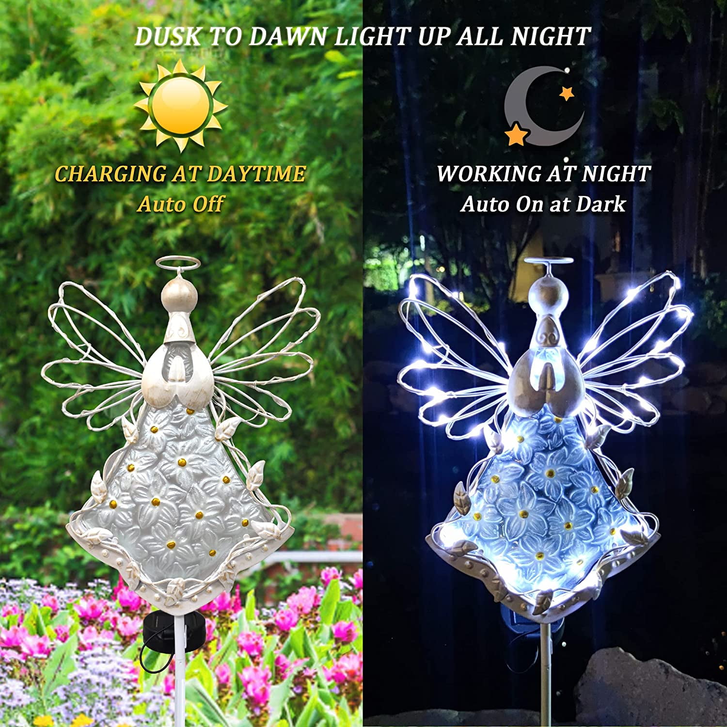 THESG-38Inch Angel Solar Lights Outdoor Decorative-Metal&Glass Angel ...