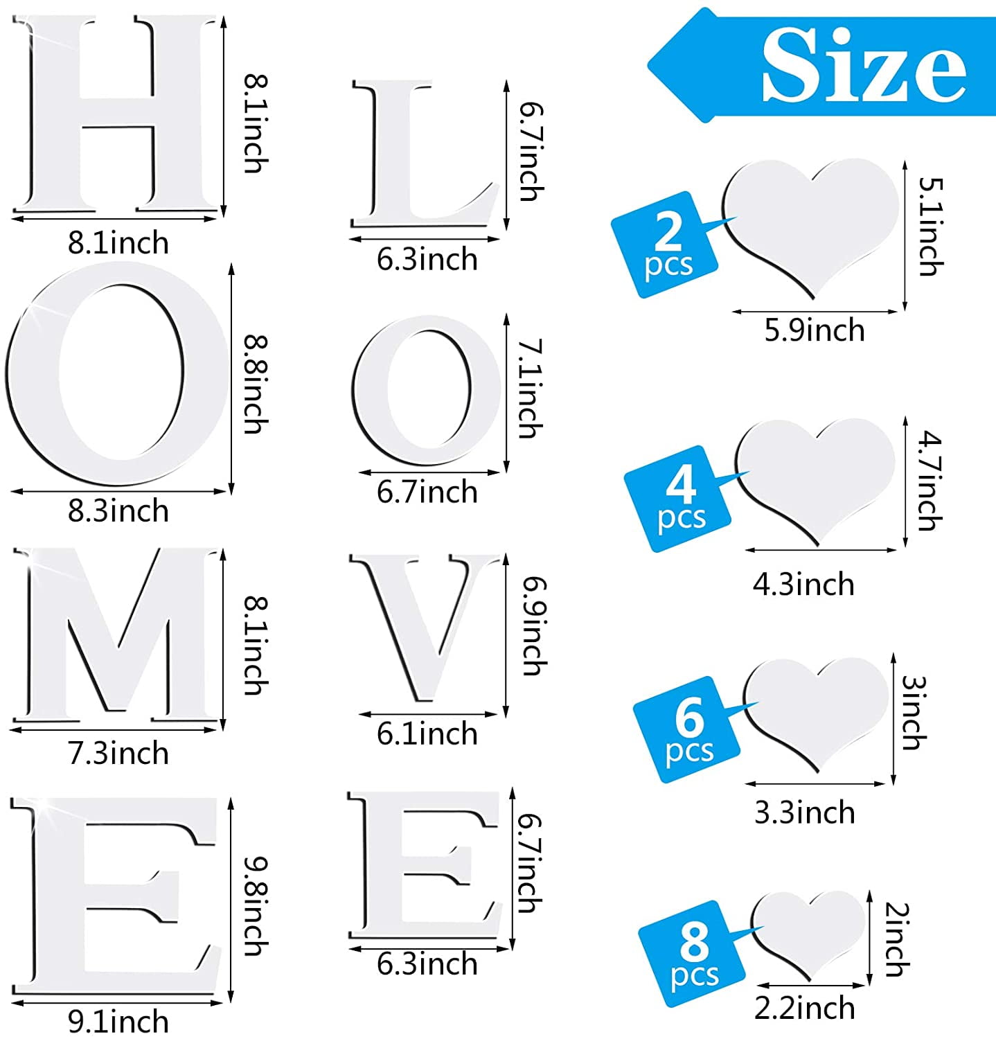 THESG-3D Home Letters Wall Decor Acrylic Mirror Wall Sign Stickers for ...