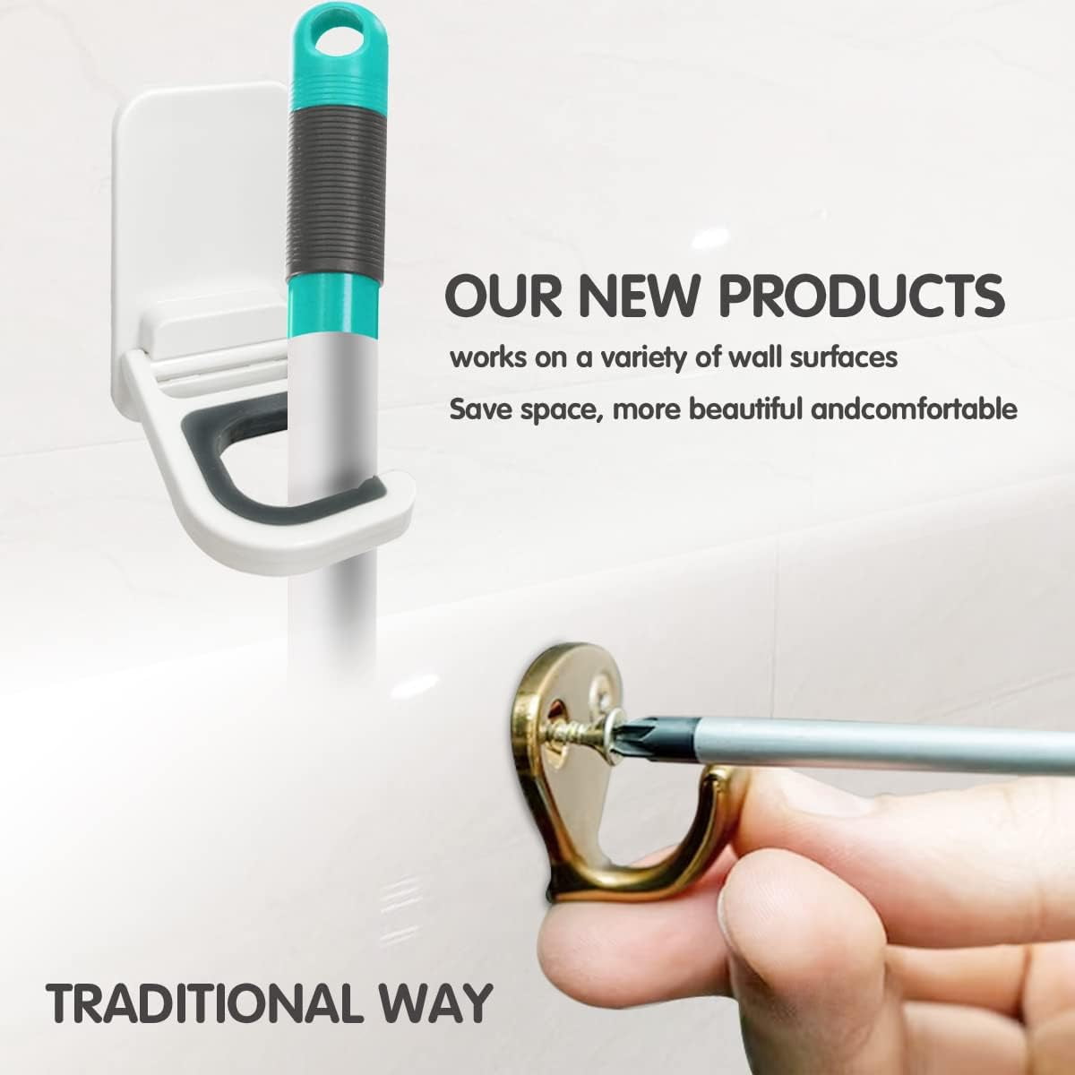 THESG-3Pack Broom and Mop Holder Wall Mount, Grippers No Drilling Self ...