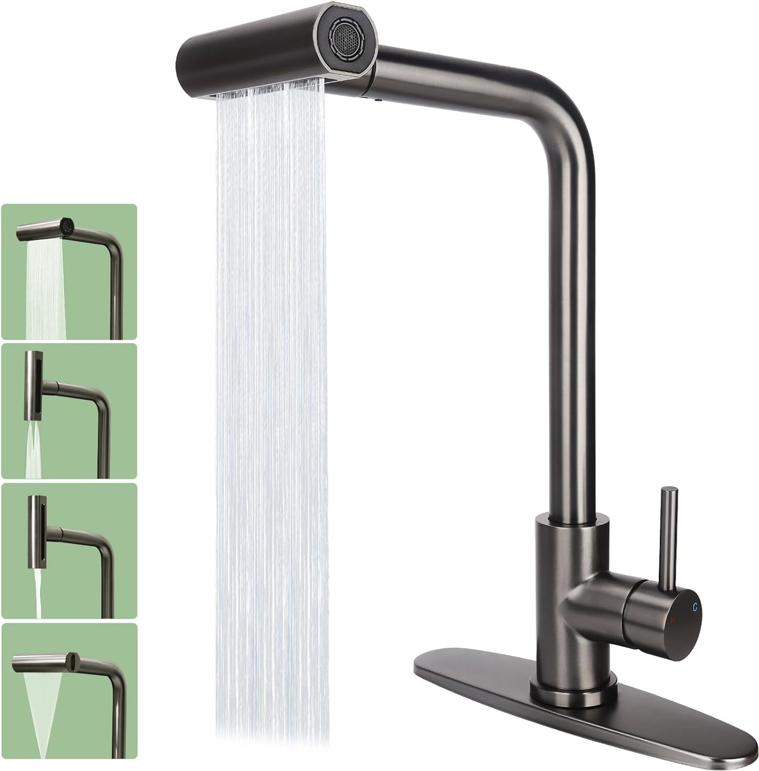 THESG-4 Mode Kitchen Faucets, Matte Grey Kitchen Sink Faucet with Pull ...