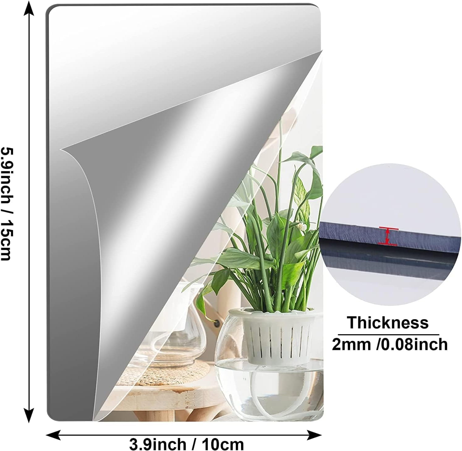THESG-4 Pack Self Adhesive Acrylic Mirror, 4X 6 Inch Mirror Tiles ...