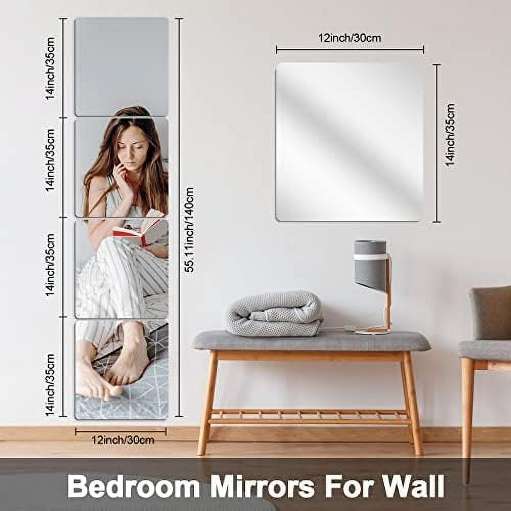THESG-4 Pack Self-Adhesive Acrylic Mirror, Flexible Mirror Sheets Wall ...