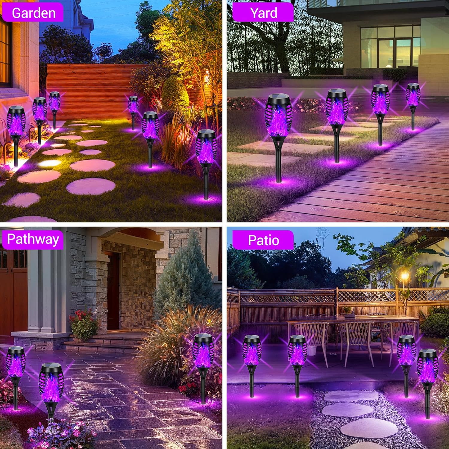 THESG-4 Pack Solar Torch Lights Outdoor Waterproof - Purple Flickering ...