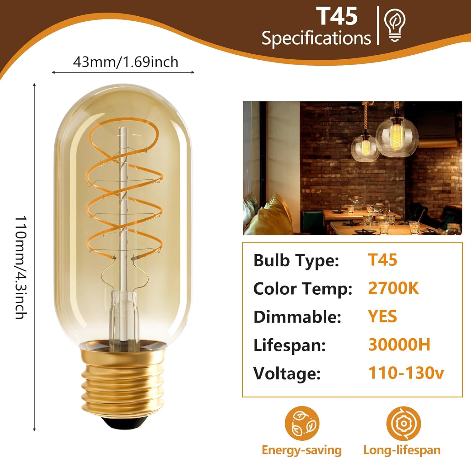 THESG-4-Pack Vintage LED Edison Bulbs, Amber Glass 4W (40W Equivalent ...