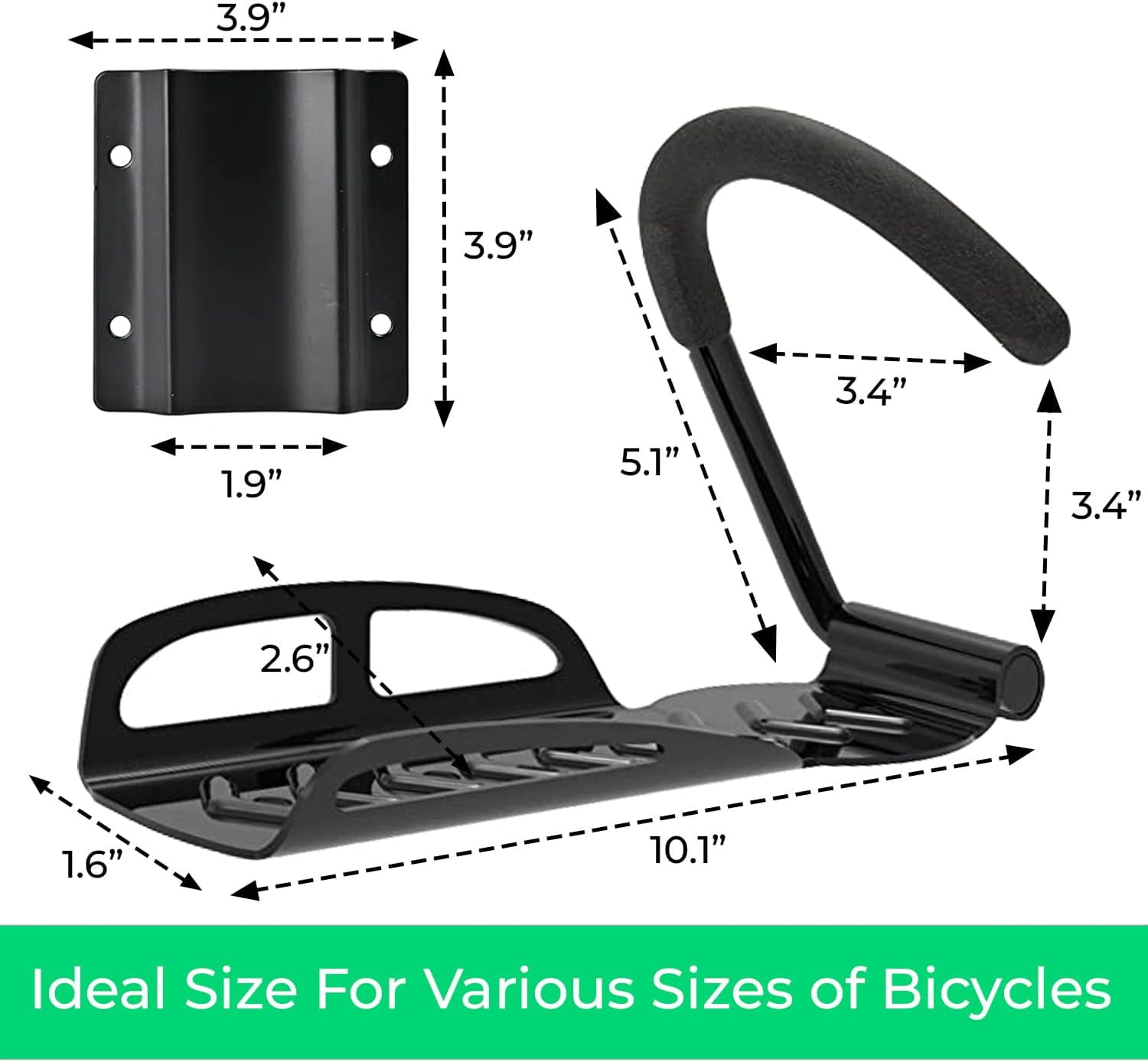 THESG-4 Pcs Heavy Duty Bike Wall Mount Hooks with Tire Tray-Vertical ...