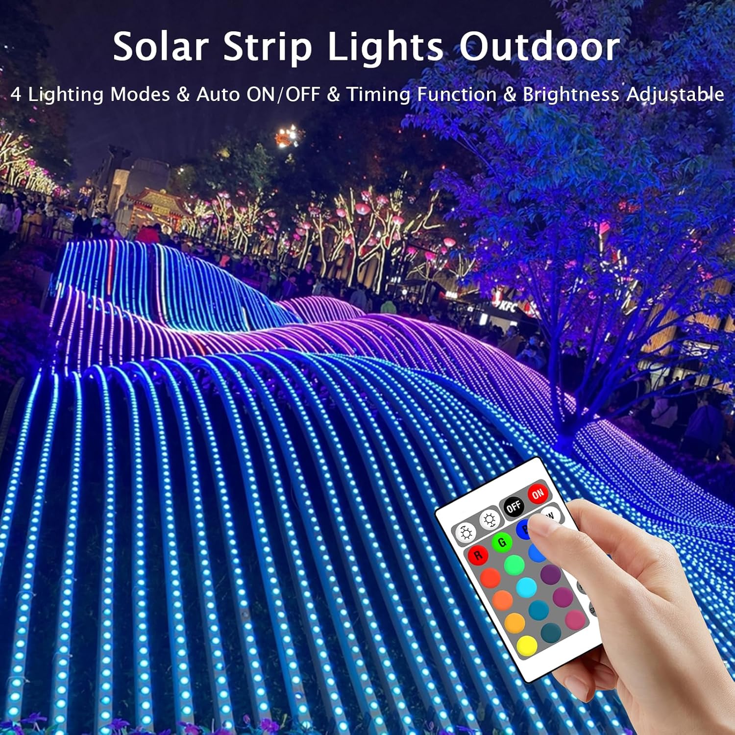 THESG-40ft RGB Solar Led Strip Lights Outdoor, 8 Mode with Remote Timer ...