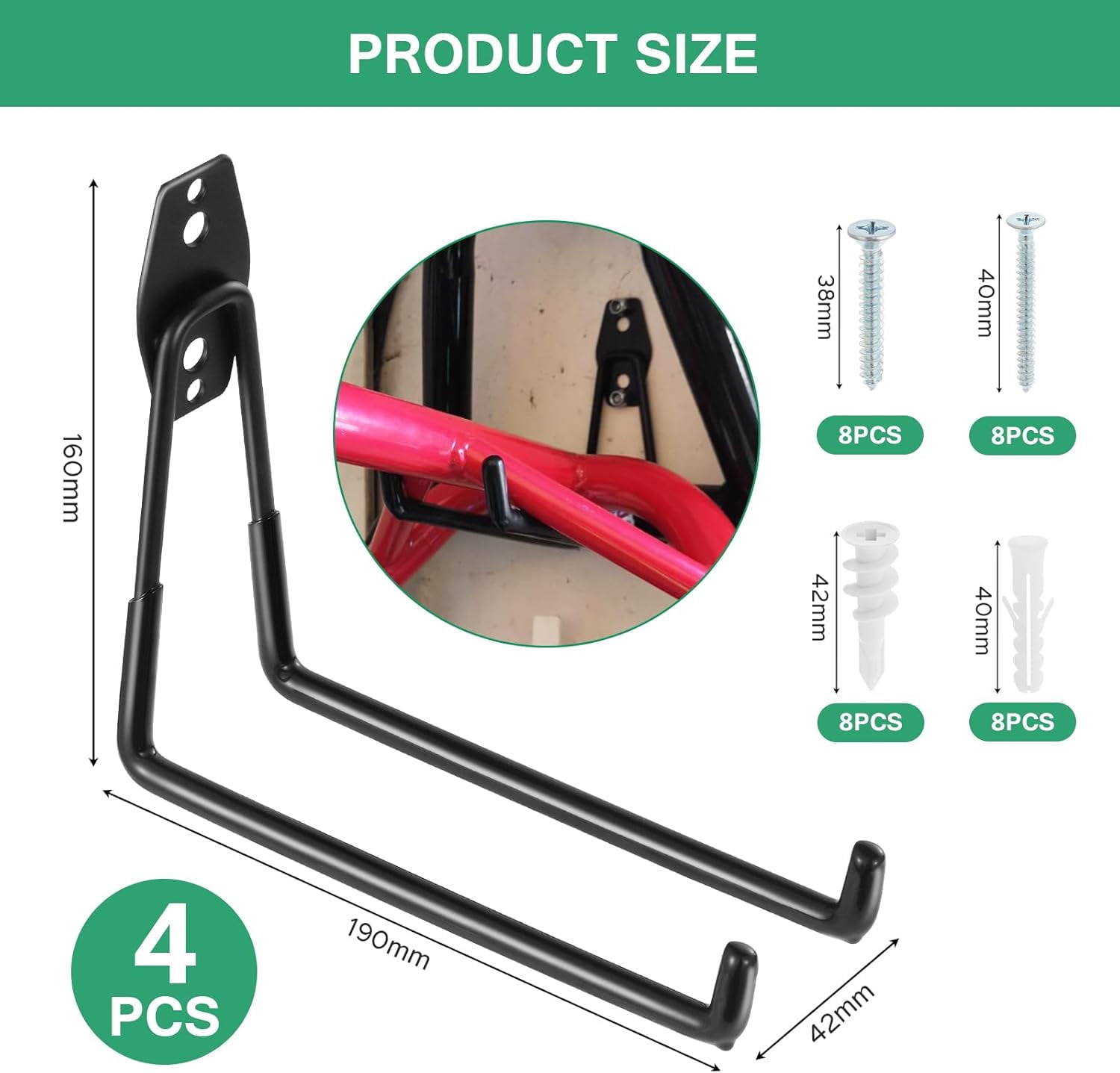 THESG-4PCS Heavy Duty Garage Hooks for Hanging Tools, 7.5inch Large ...