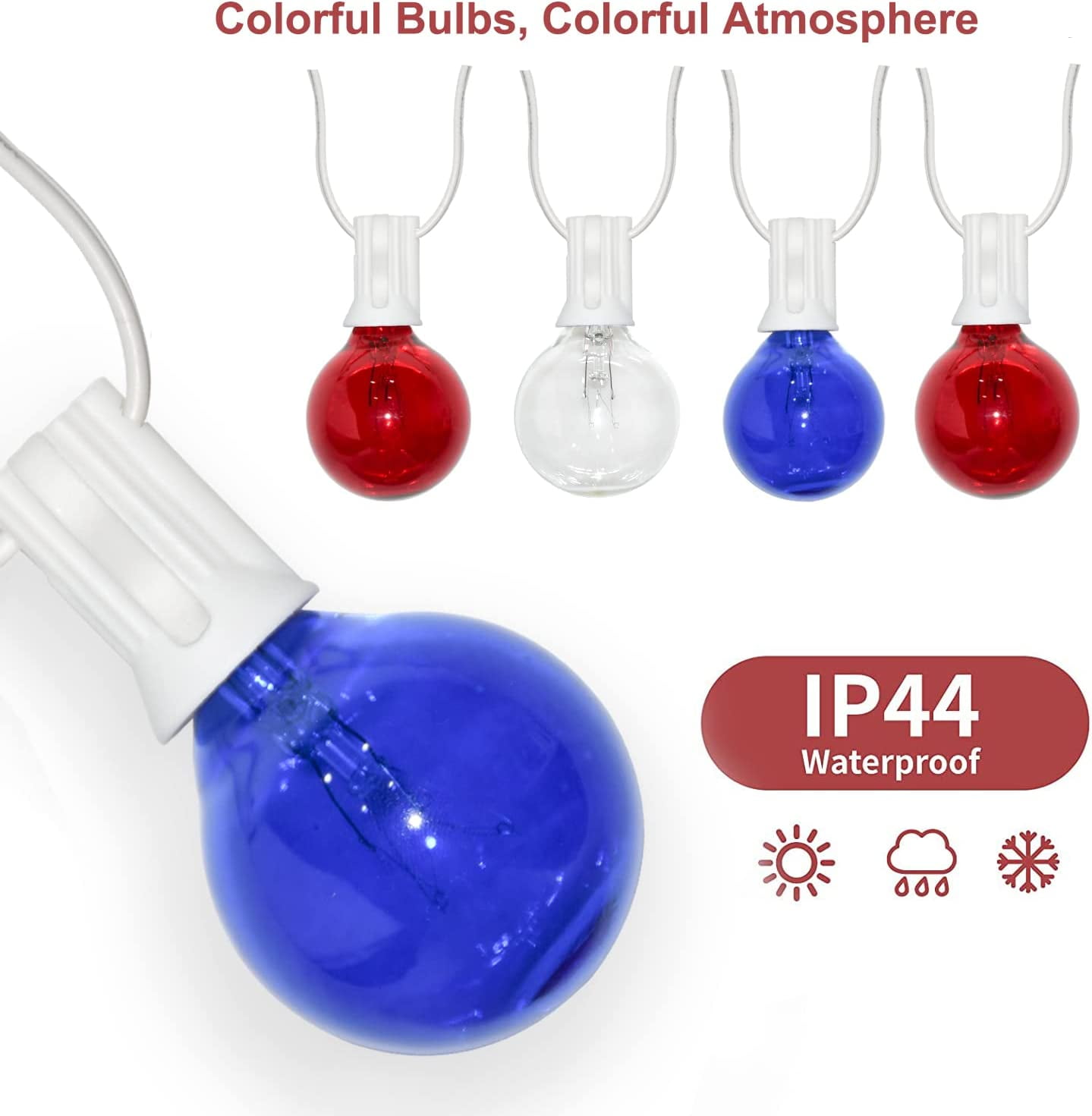 THESG-4th of July Decorations String Light, 25FT G40 Red White and Blue ...