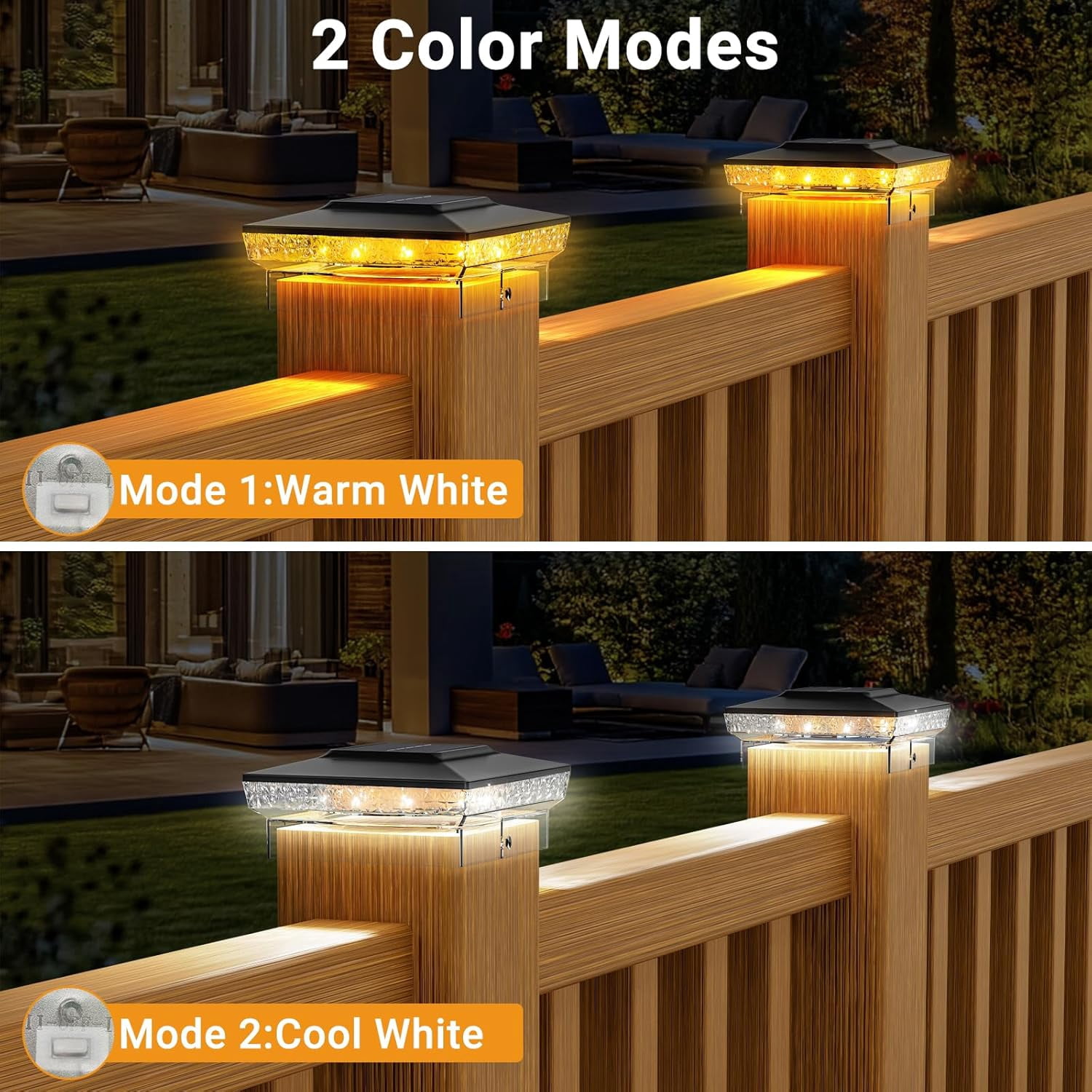 THESG-4x4 Solar Post Cap Lights Outdoor, 2 Color Modes 16 LED Fence ...